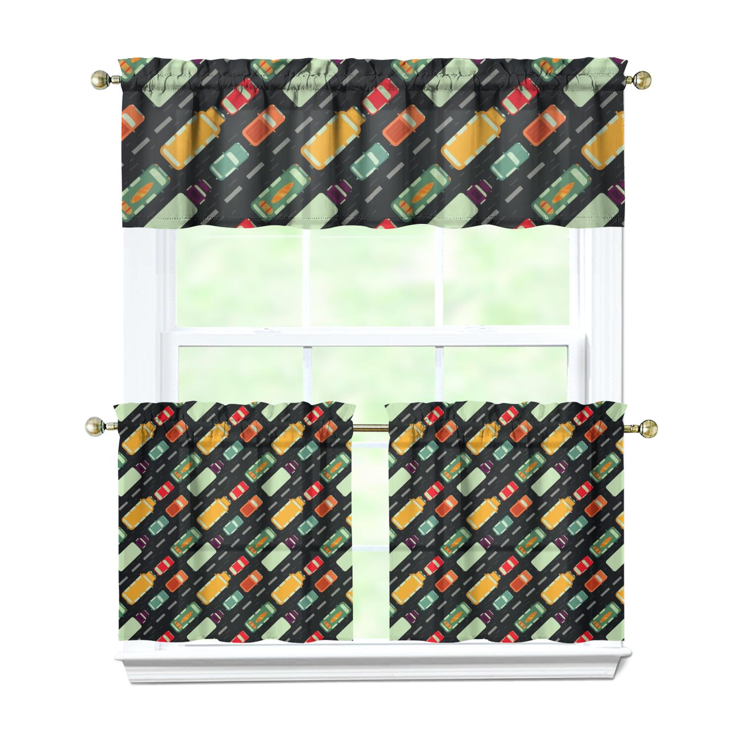 Cartoon Construction Window Curtains Set - 3 Piece Machine Washable ...
