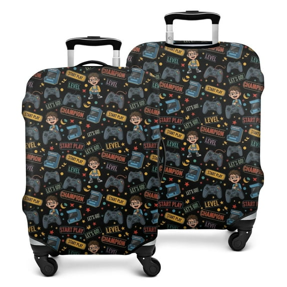 Cartoon Controllers Games Icons Black Pattern Luggage Cover Fashion ...