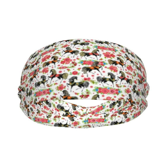 Cartoon Cool Horse Black Flower Sweat Bands Headbands for Women Men ...