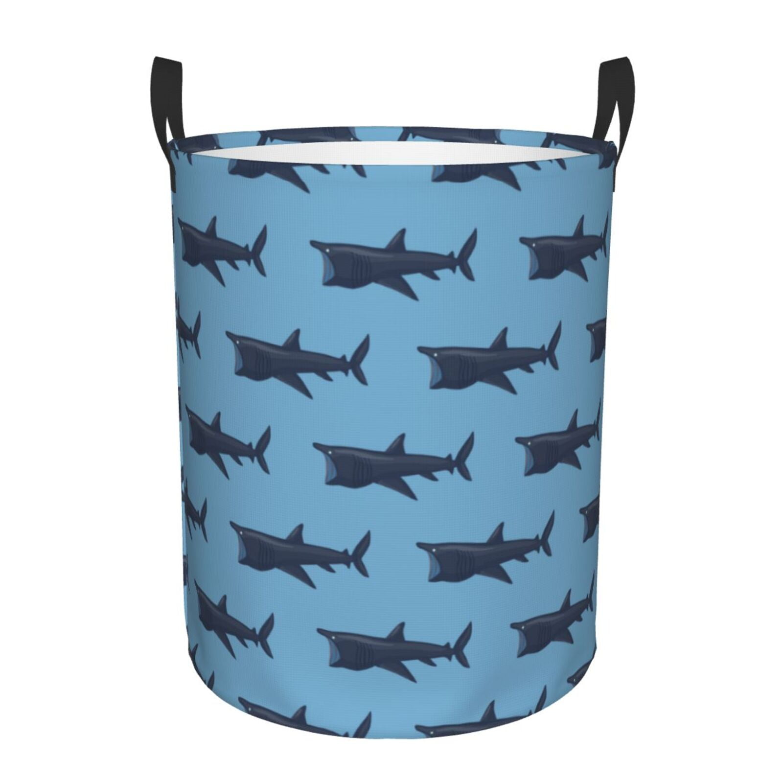 Cartoon Cool Shark Black Round Laundry Basket, Laundry Hamper with ...