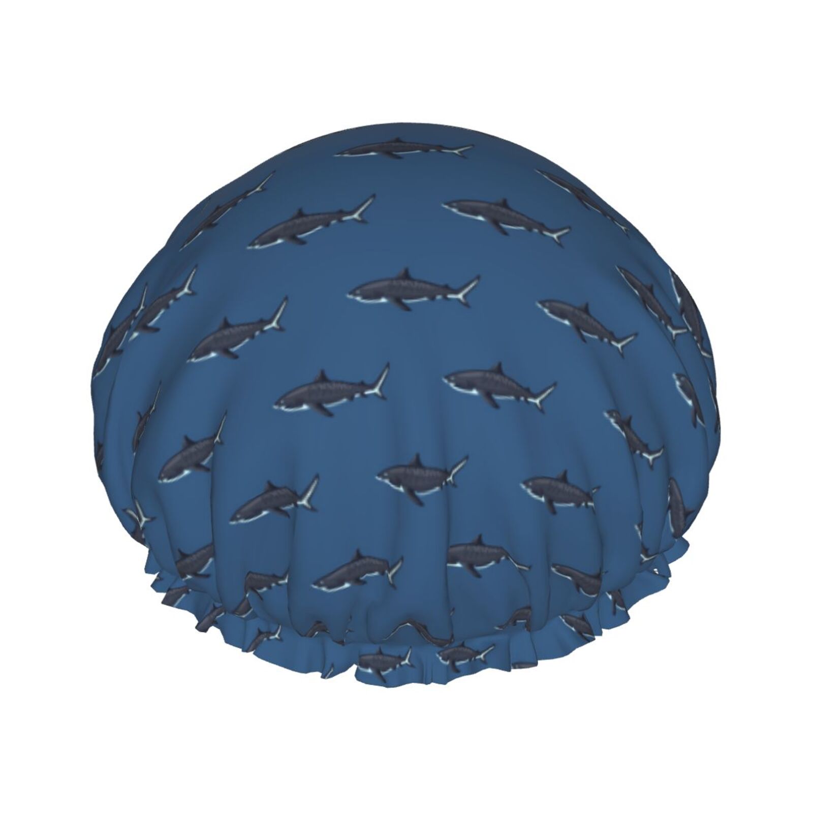 Cartoon Cool Shark Blue_E Shower Cap, Double Layers Shower Cap ...