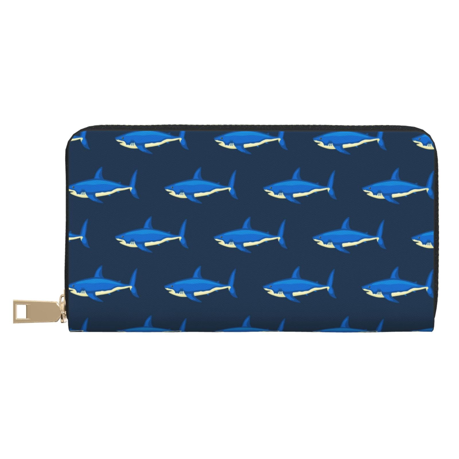 Cartoon Cool Shark Blue Wallet Women, Leather Bifold Multi Card Wallet ...