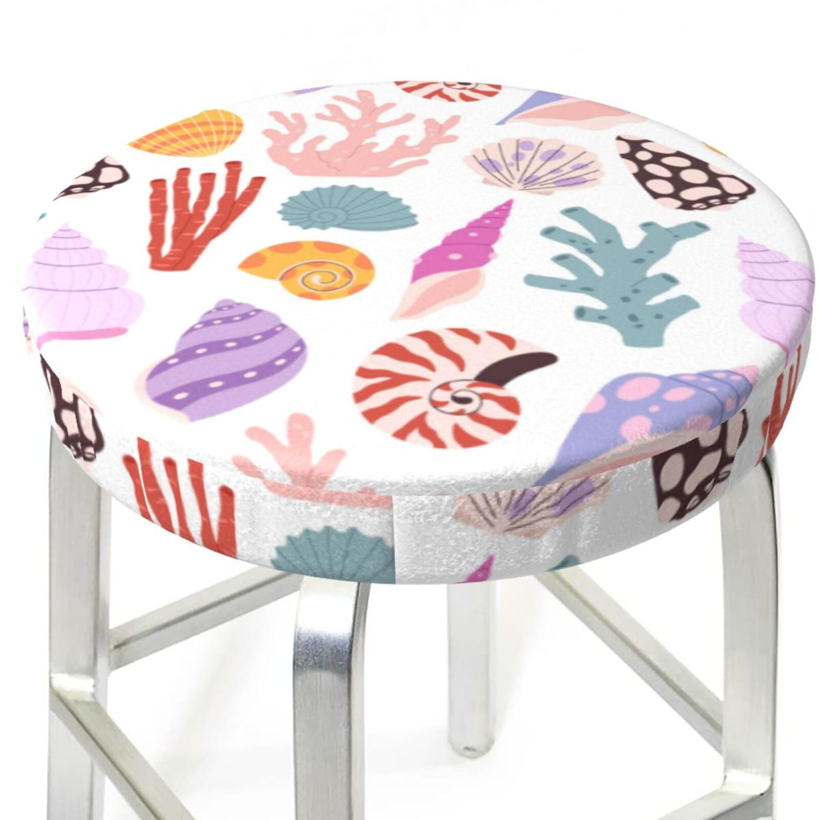 Cartoon Coral Shell Conch Bar Stool Covers Round - Washable Round Seat ...