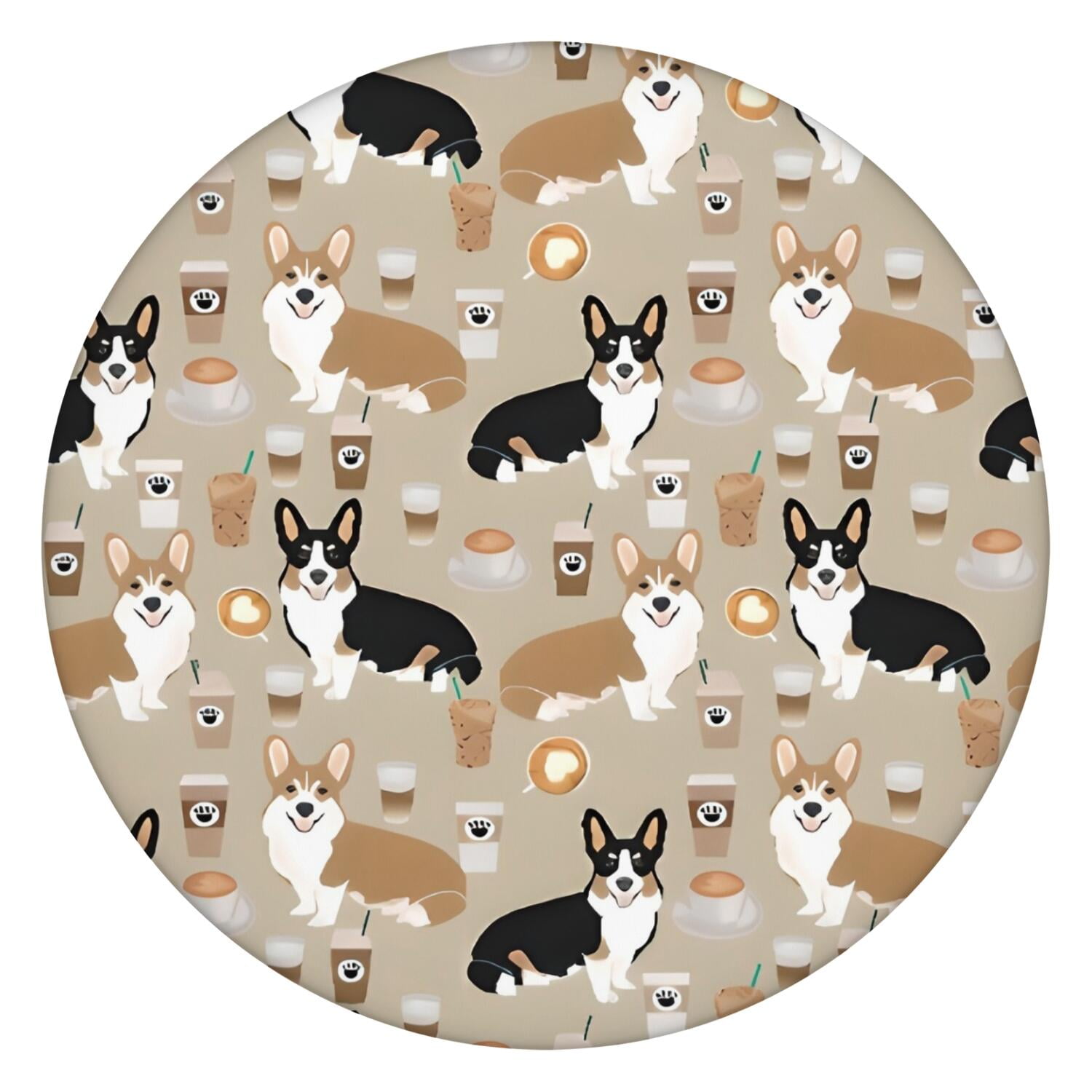 Cartoon Corgi and Coffee Round Fitted Tablecloth with Elastic Edge ...