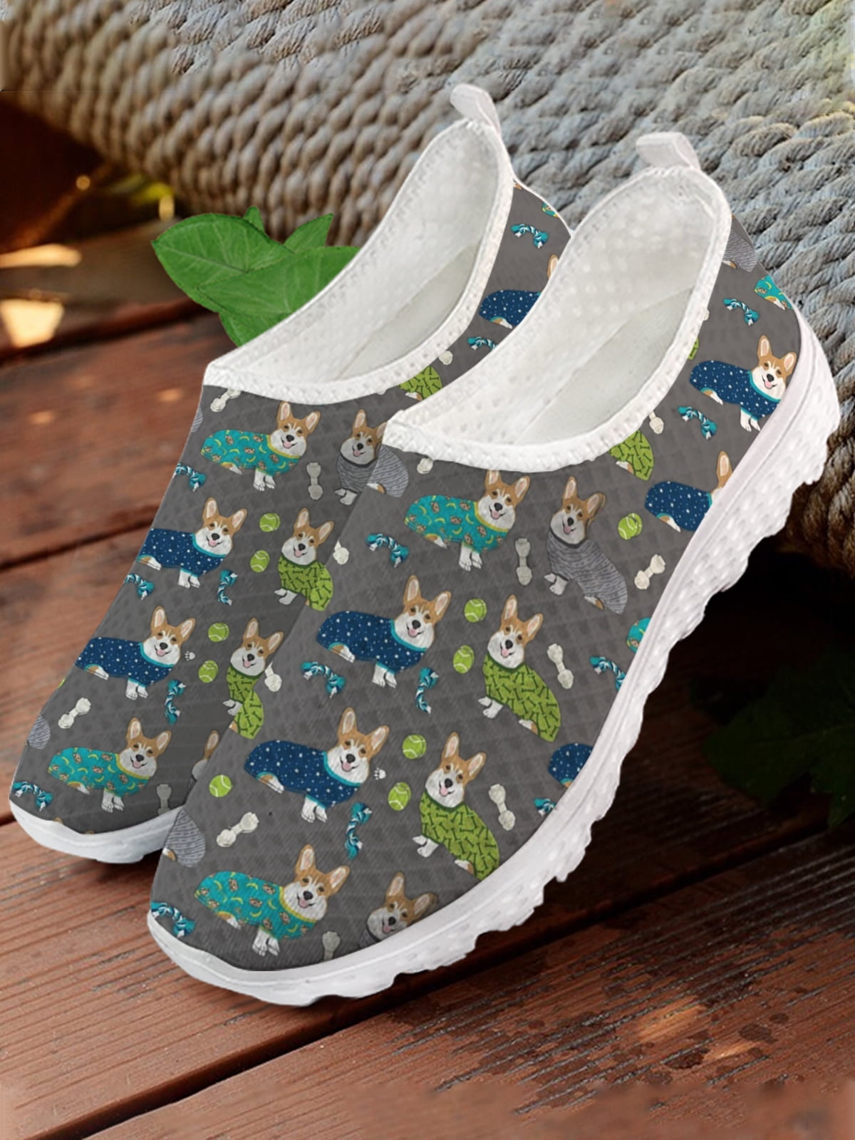Cartoon Corgi Design White Casual Shoes Pet Dog Print Ladies Home Shoes ...
