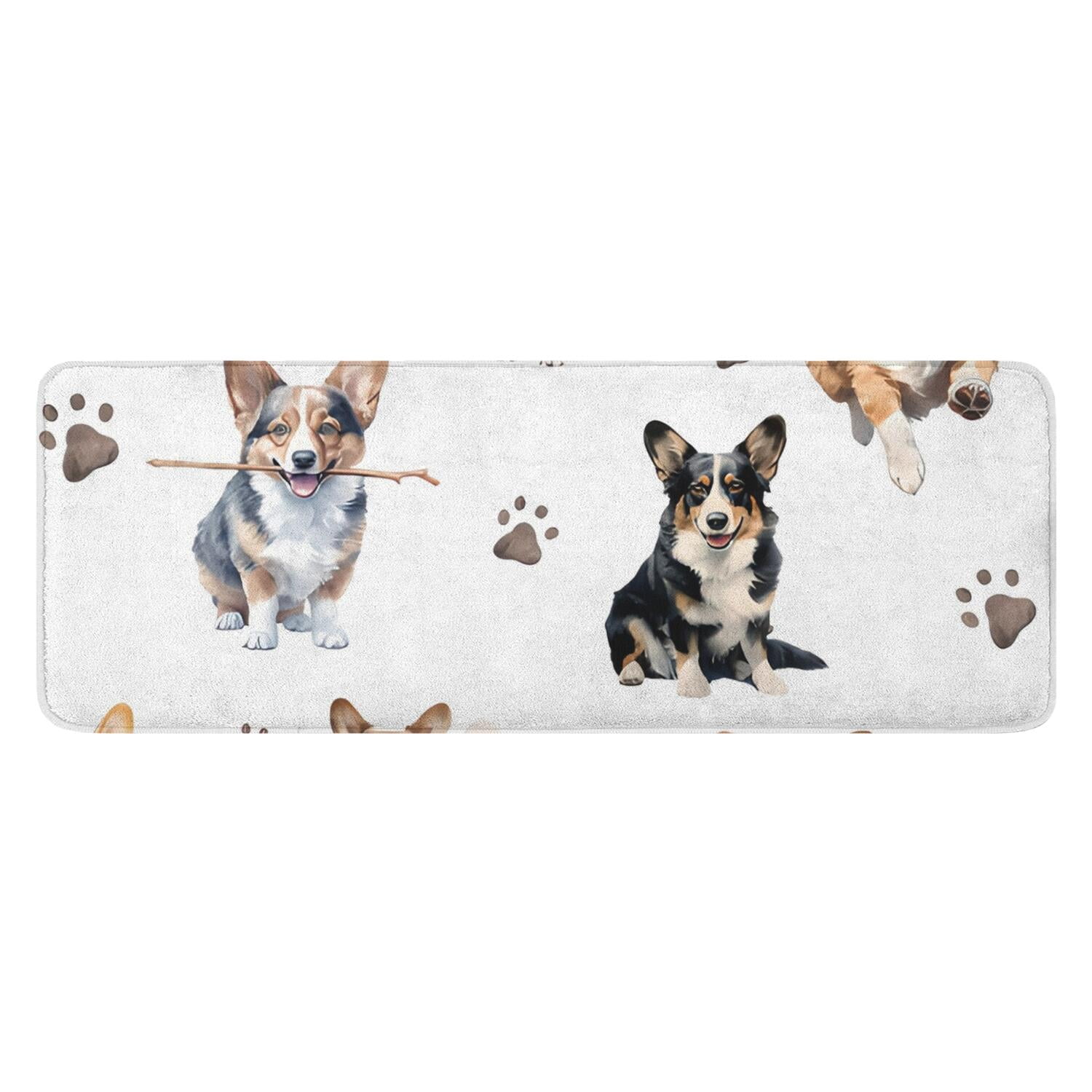 Cartoon Corgi Dog and Footprints Kitchen Rug Mat,Kitchen Runner Rugs ...