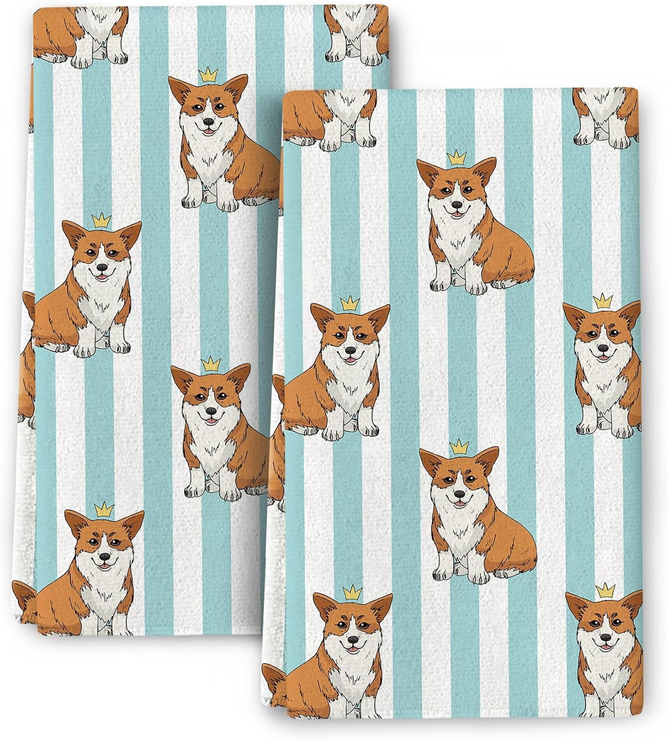 Cartoon Corgi Dog Kitchen Towels Decorative Set of 2,Soft Absorbent ...
