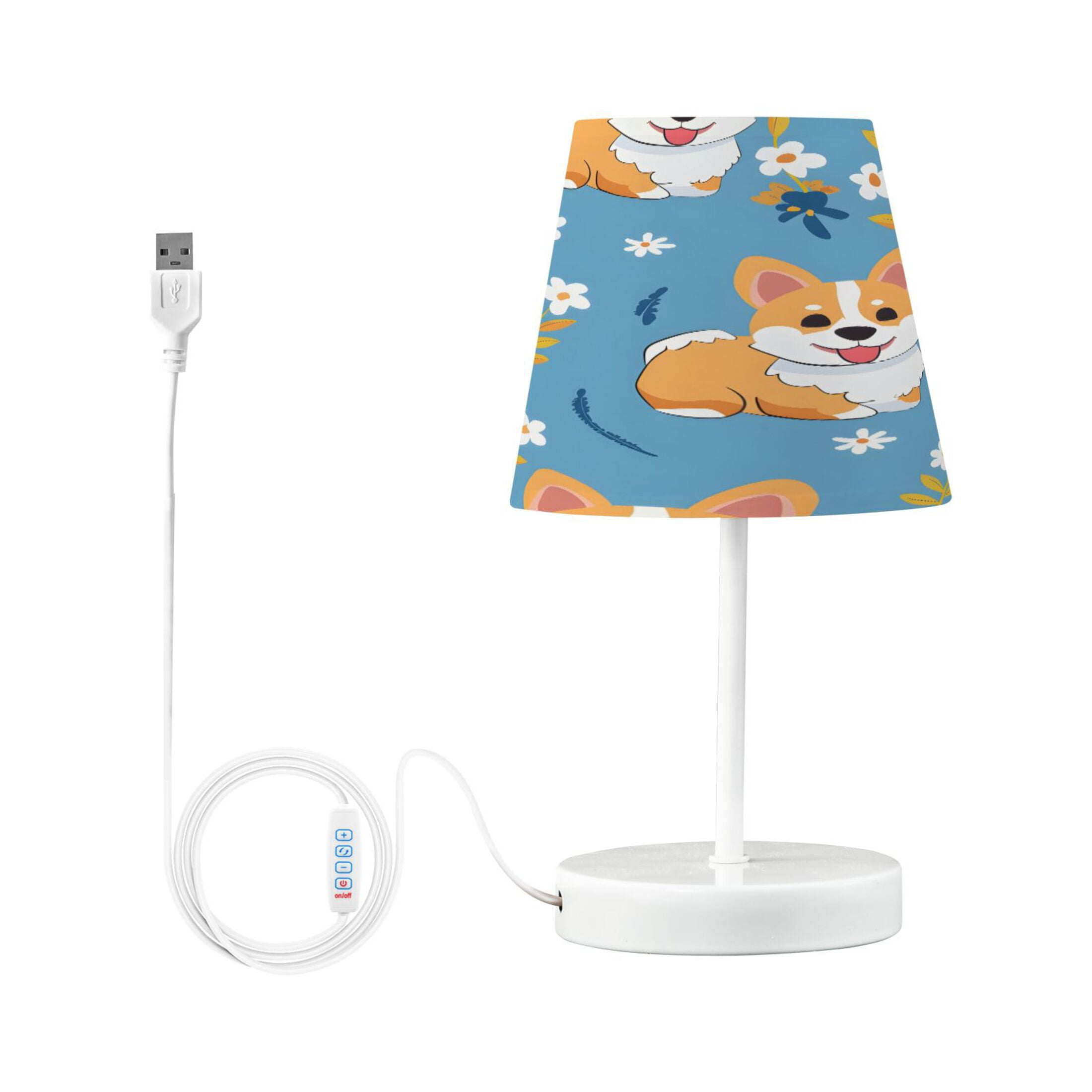Cartoon Corgi Dog and Flower Desk Lamp LED Table Nightstand Lamps with ...