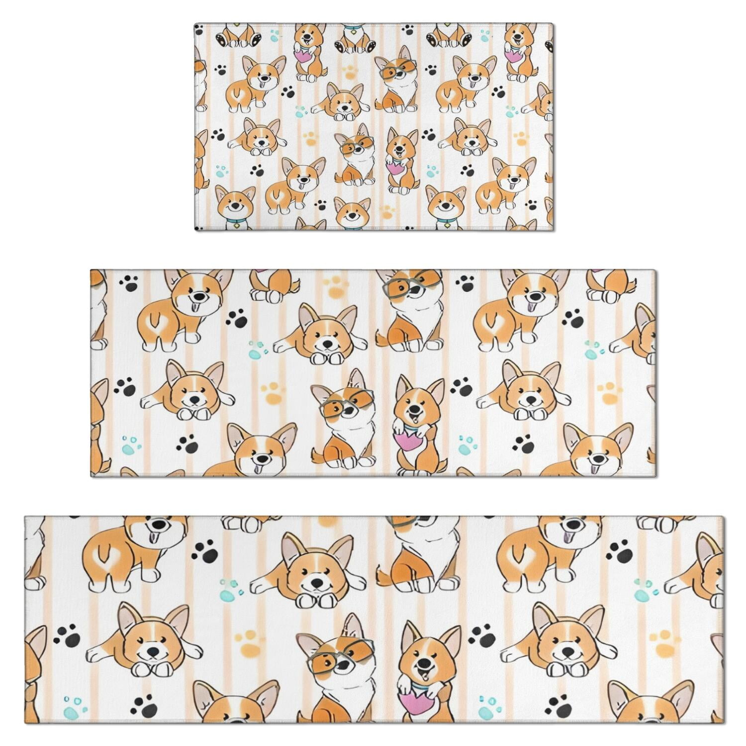 Cartoon Corgi Kitchen Rugs Sets Of 3,Kitchen Runner Rugs Non Skid ...