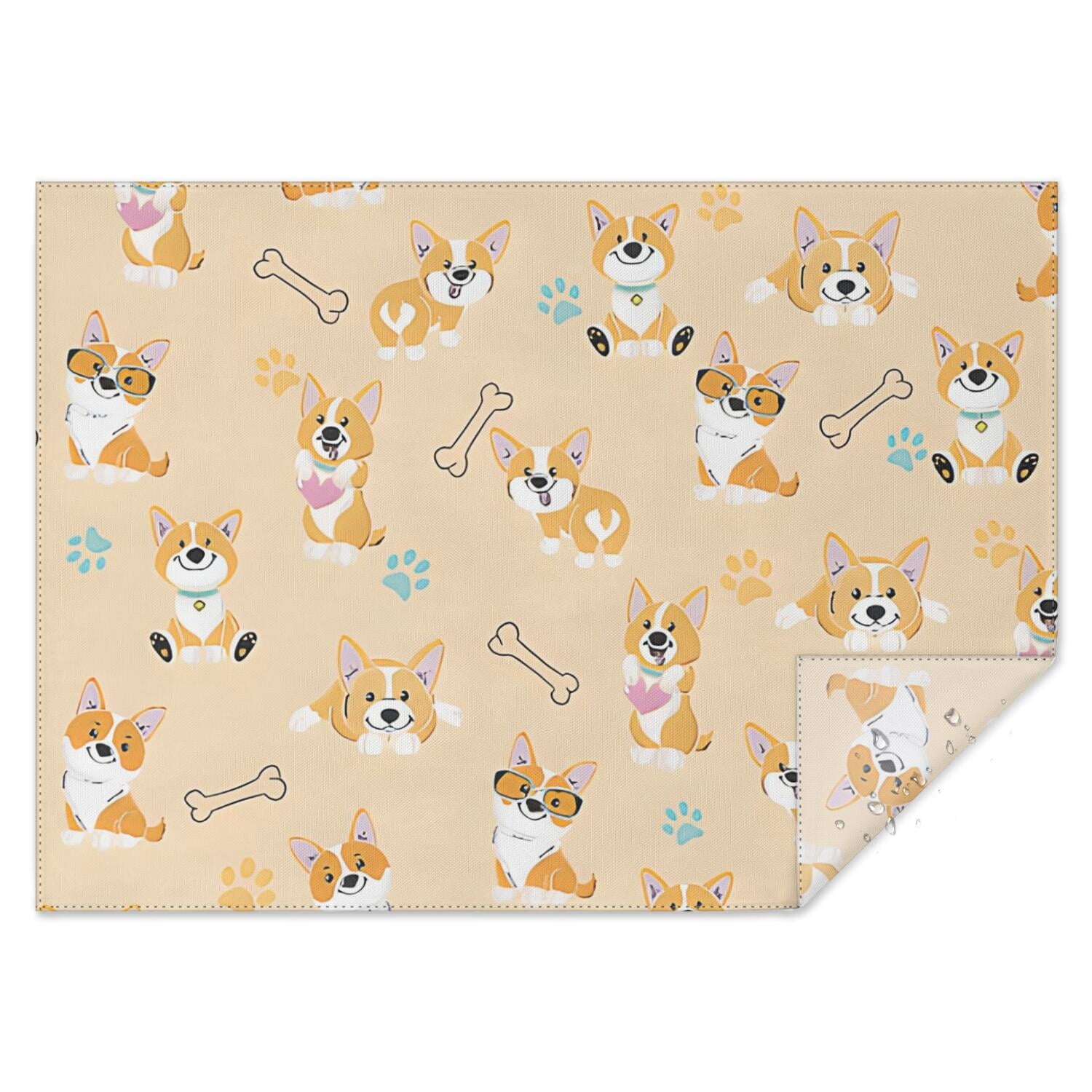 Cartoon Corgi Rectangle Tablecloth 60"x84",Waterproof Polyester ...