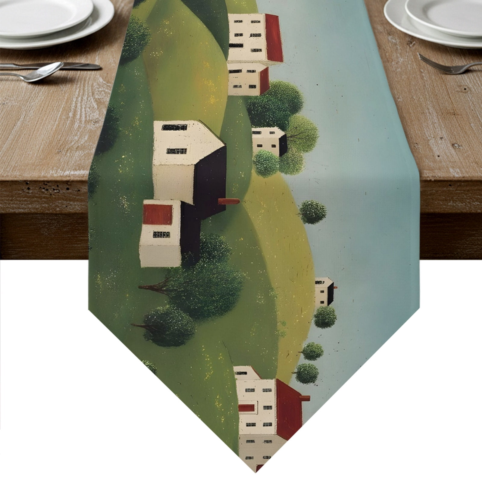 Cartoon Country Table Runner Linen Burlap Table Runner 72 Inches Long ...