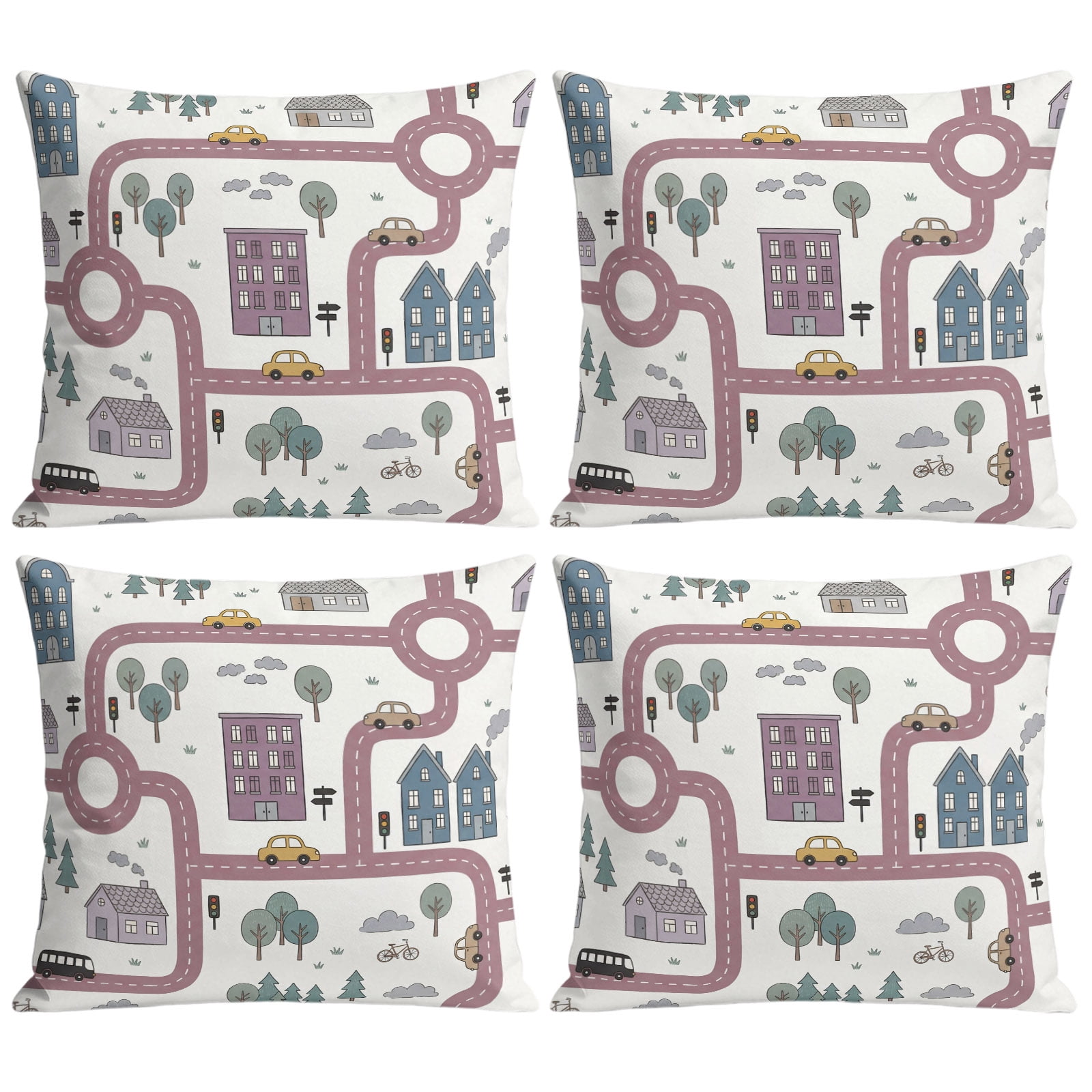 Cartoon Country Throw Pillow Covers 18 x 18 Inch Pillow Covers Set of 4 ...
