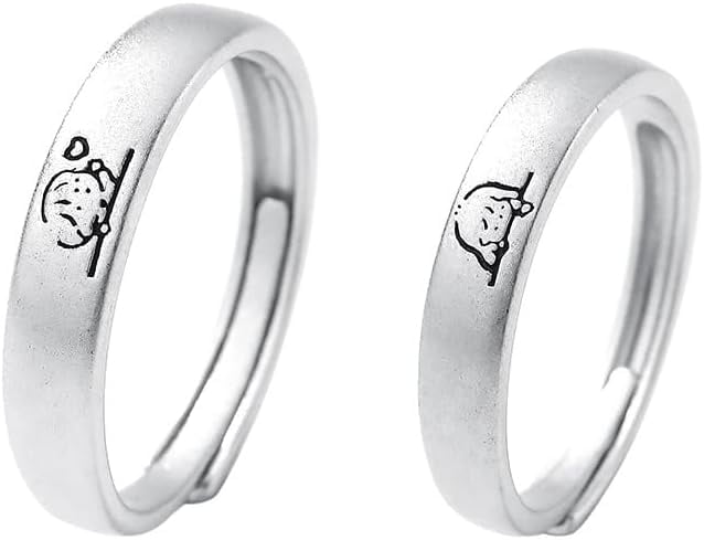 Cartoon Couples Matching Rings for Him and Her 925 Sterling Silver Cute ...