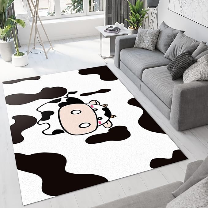 Cartoon Cow Area Rug, Black And White Cow Print Non Slip Print Rugs ...