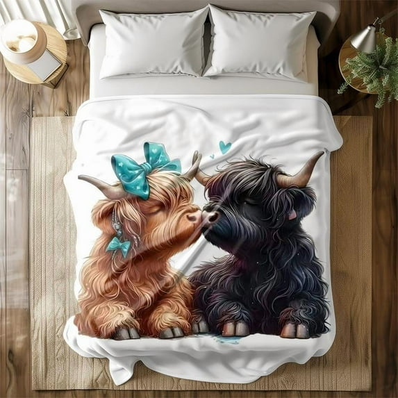 Cartoon Cow Flannel Blanket, Soft Warm Plush Throw for Sofa Bed Couch ...