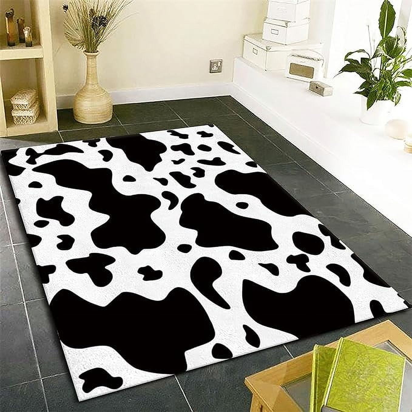 Cartoon Cow Pattern Area Rug, Black White Animal Pattern Kids Rugs, Non ...