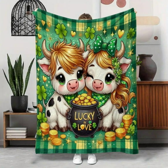 Cartoon Cow Pattern Blanket, 1 Count Soft Comfortable Throw Blanket ...