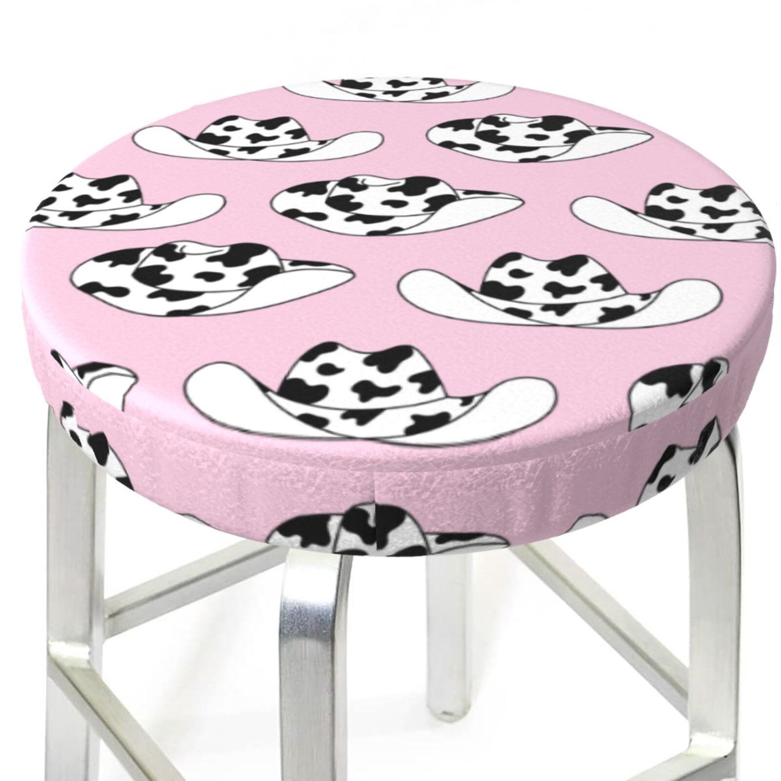 Cartoon Cow Print Cowboy Hat Round Bar Stool Covers, Soft Velvet Bar ...