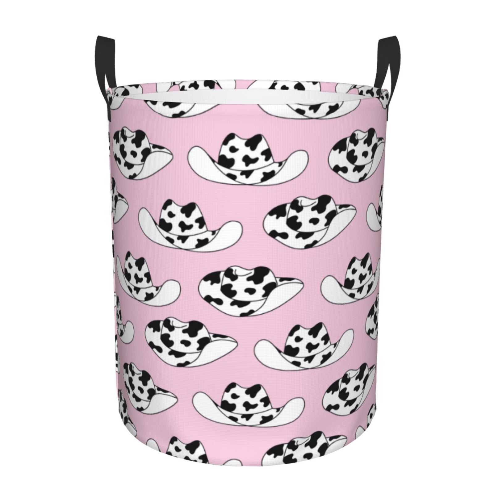 Cartoon Cow Print Cowboy Hat Round Laundry Basket, Laundry Hamper with ...