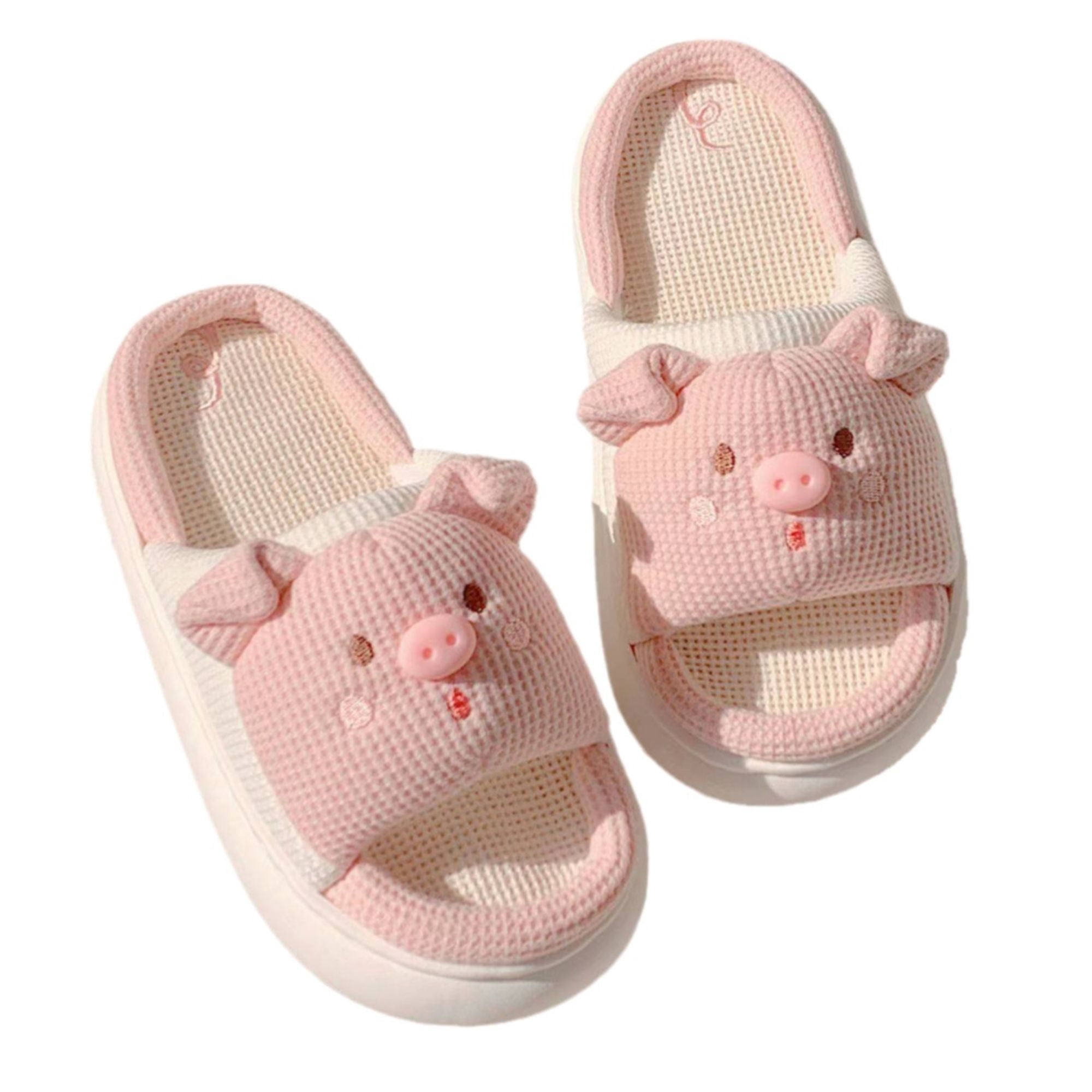 BERANMEY Open Toe Cute Cartoon Memory Foam Linen House Slippers for ...