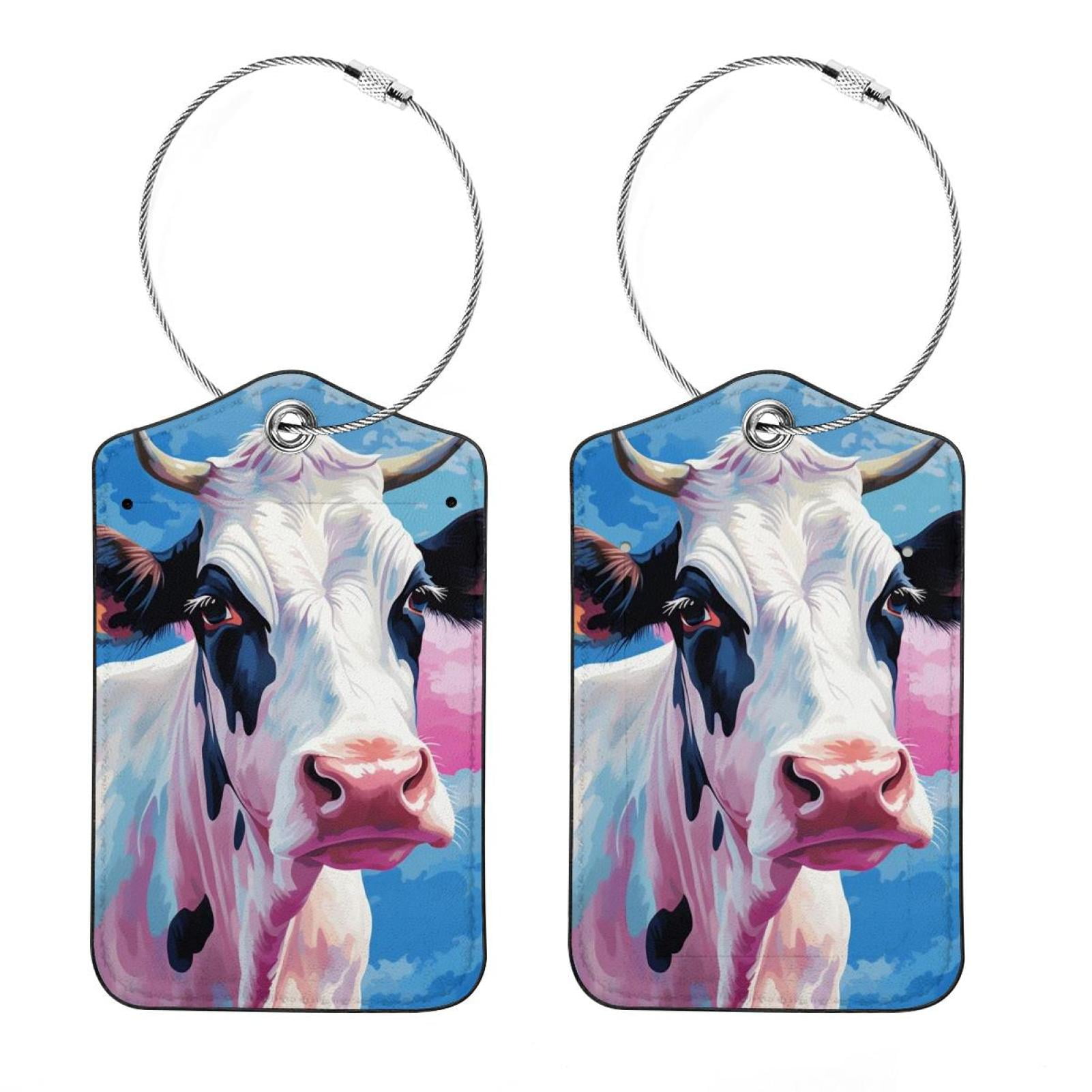 Cartoon Cow Square PU Leather 2 Pack Travel Tag - Bag Tag - Suitcase ...