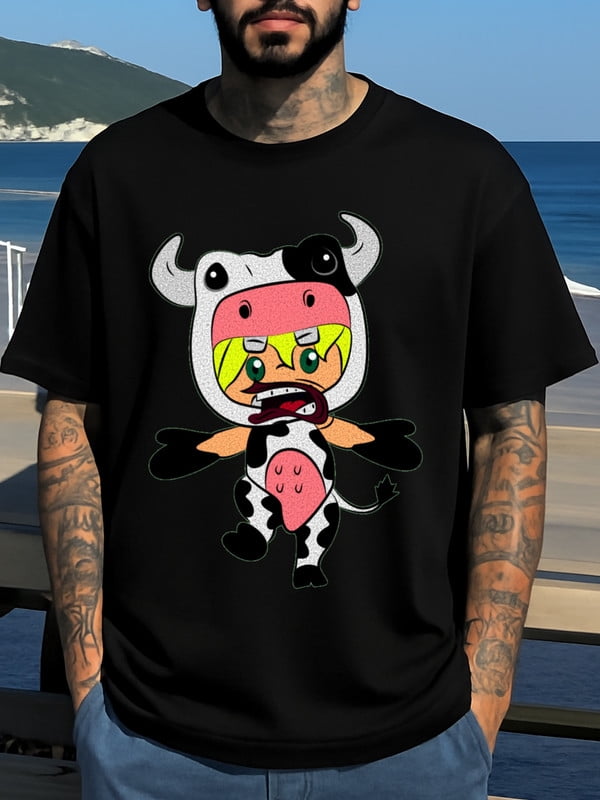 Cartoon Cow T-Shirt Christmas plain cotton tshirts mens 180G 100% ...