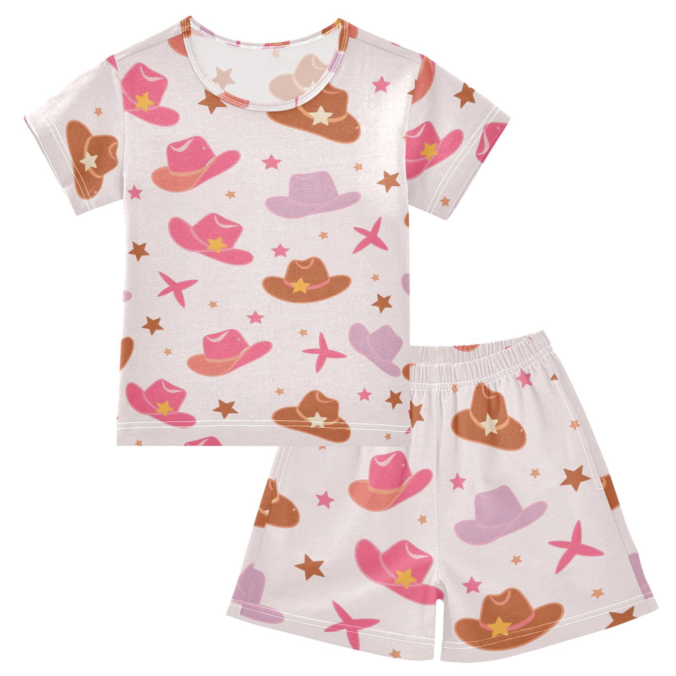 Cartoon Cowboy Hat Pattern Summer Pajama Set Soft Cotton Short Sleeve ...