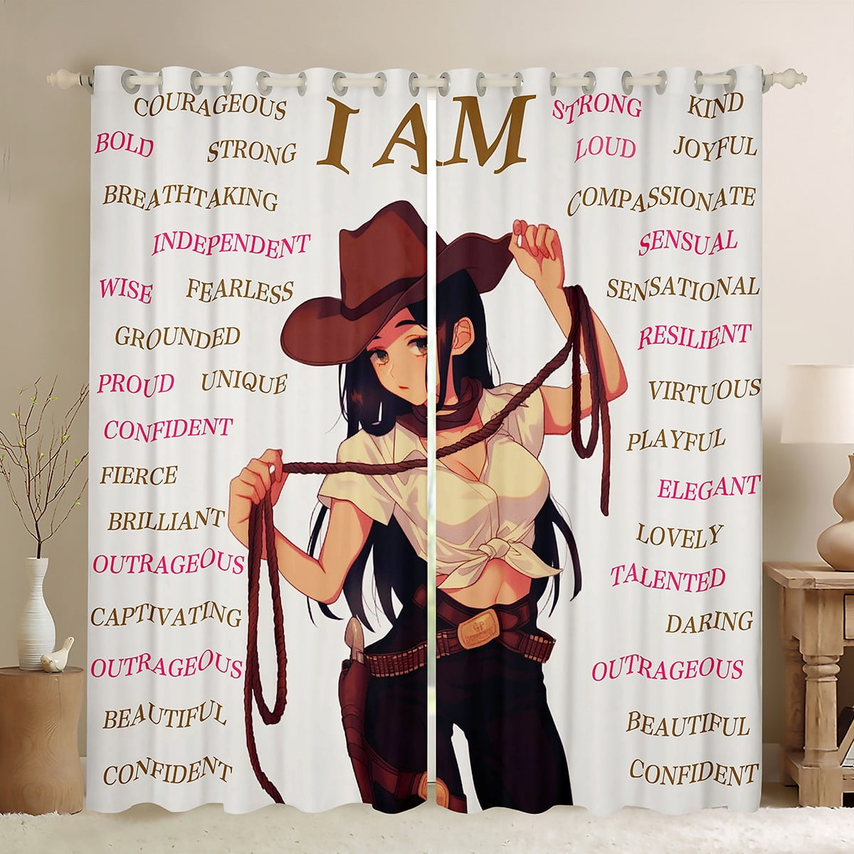 Cartoon Cowgirl Curtains,Inspirational Quotes Window Curtain Teens Room ...
