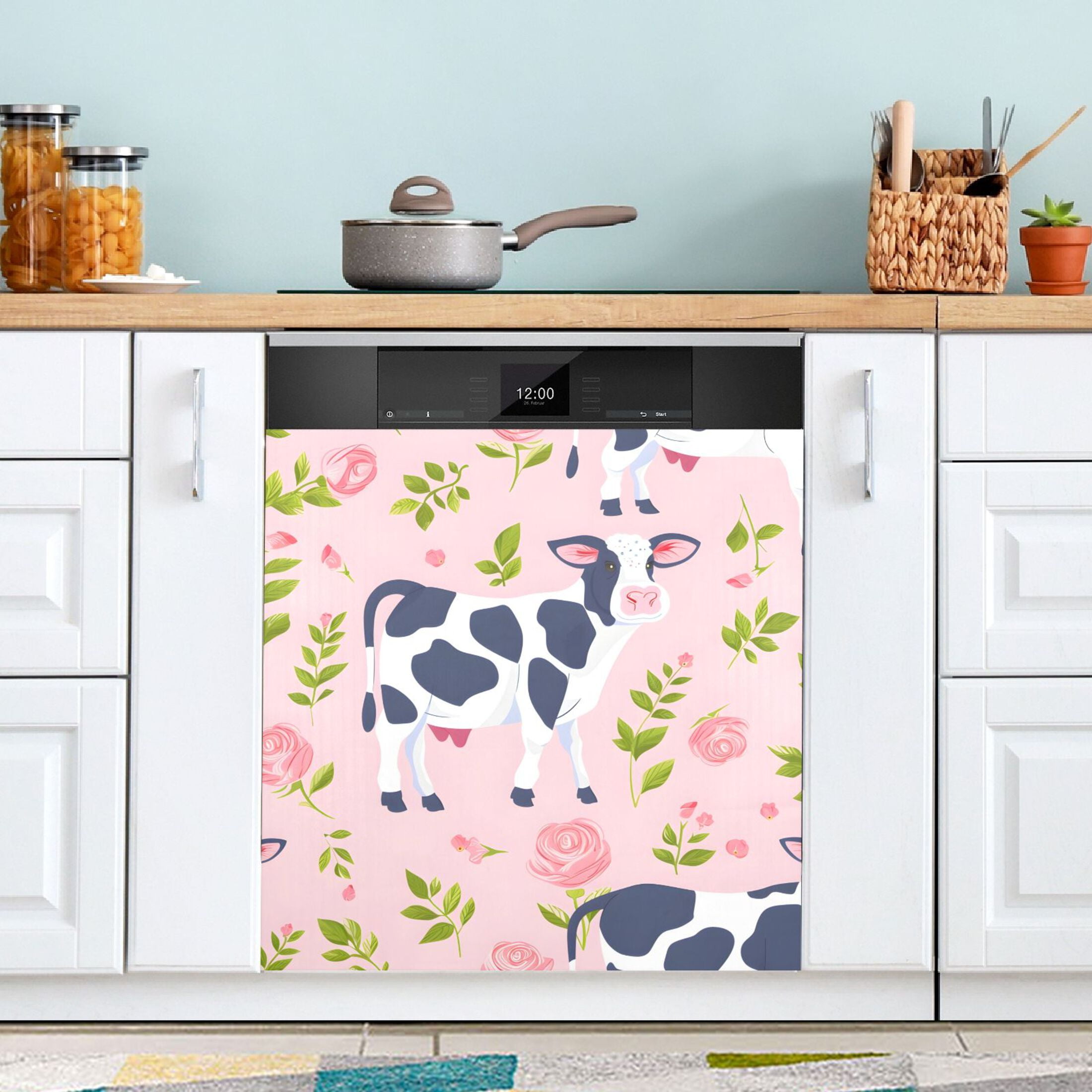 Cartoon Cows Roses Leaves Cute Dishwasher Magnet Refrigerator Magnetic ...