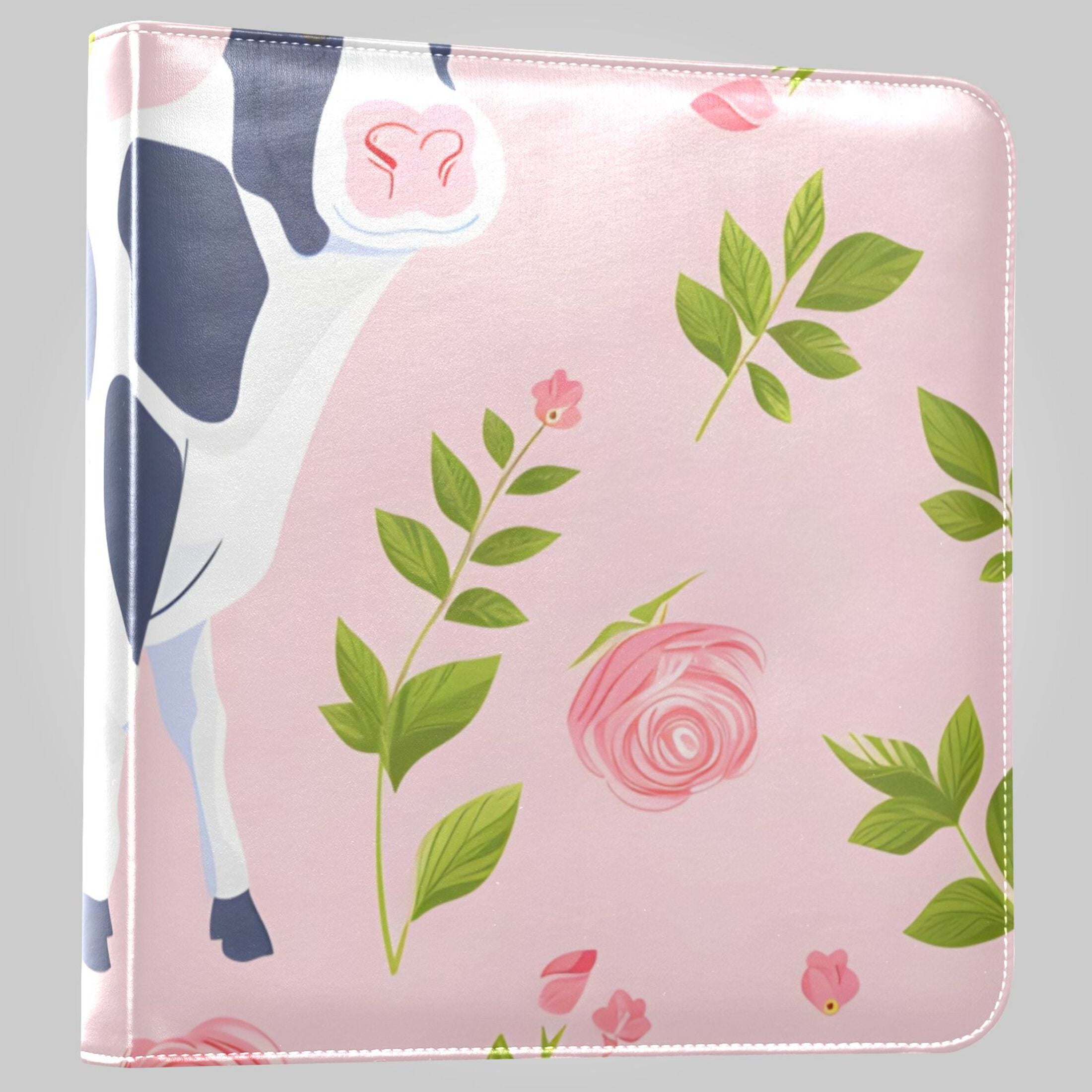 Cartoon Cows Roses Leaves Cute PU Leather Photo Albums 3 Rings Binder ...