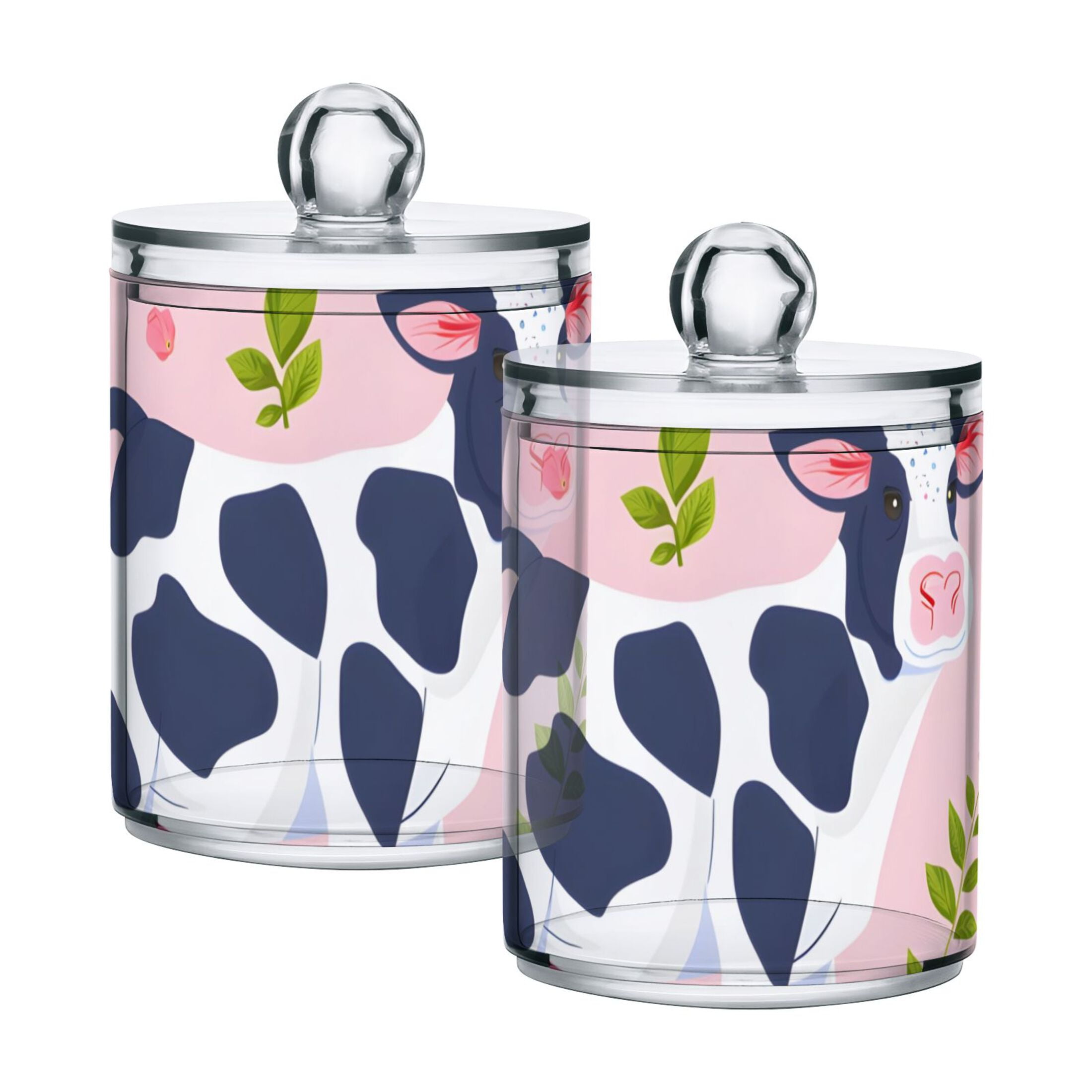 Cartoon Cows Roses Leaves Cute Translucent Plastic Cans Storage ...