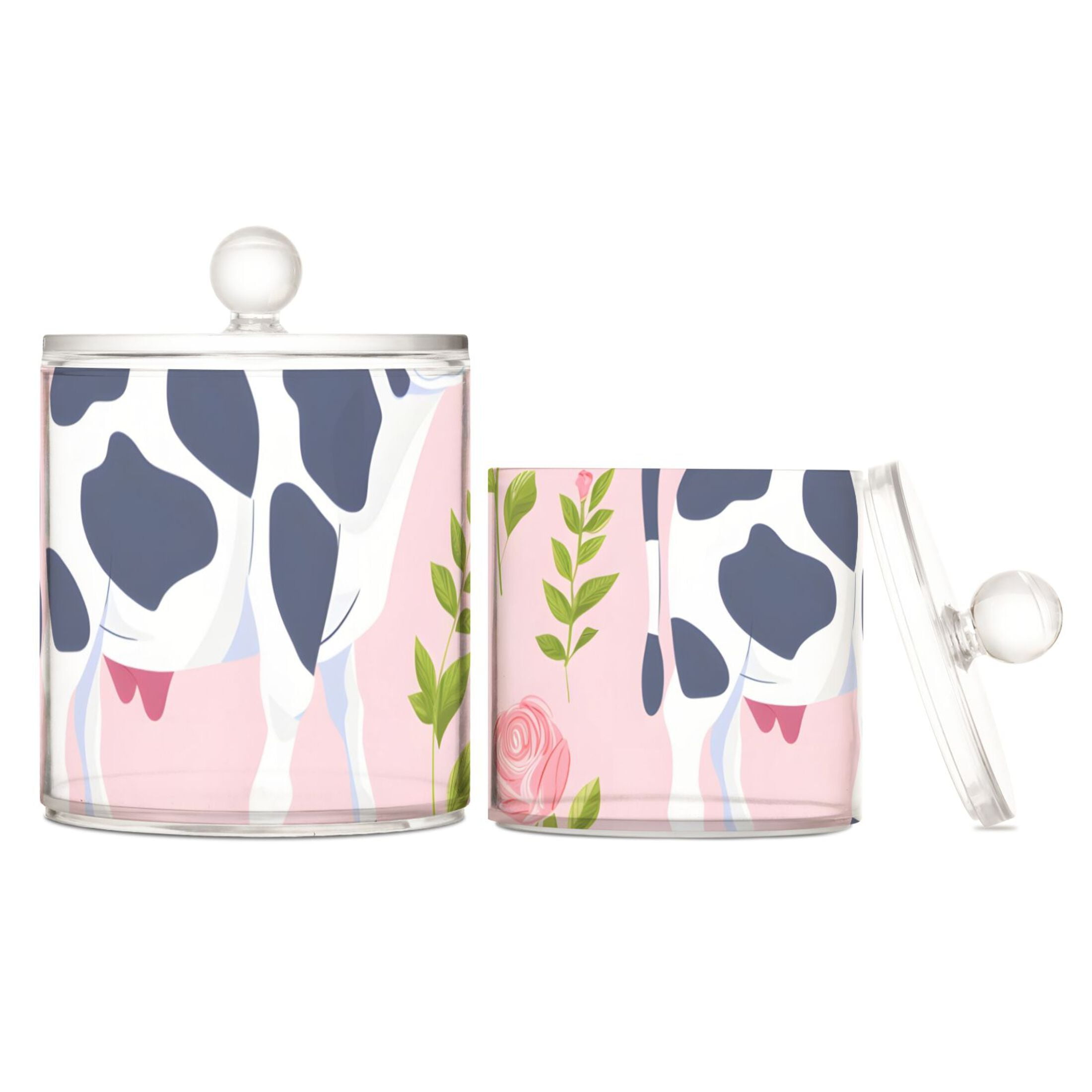 Cartoon Cows Roses Leaves Cute Translucent Plastic Cans Storage ...