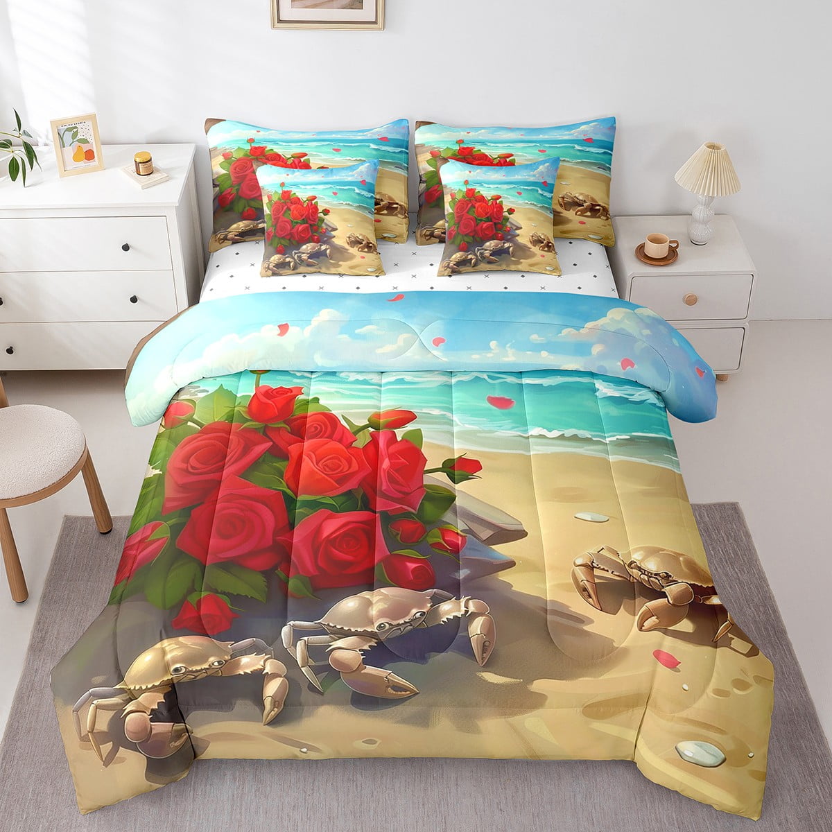 Cartoon Crab Bedding Queen Size 7pcs Hawaii Beach Comforter Set ...