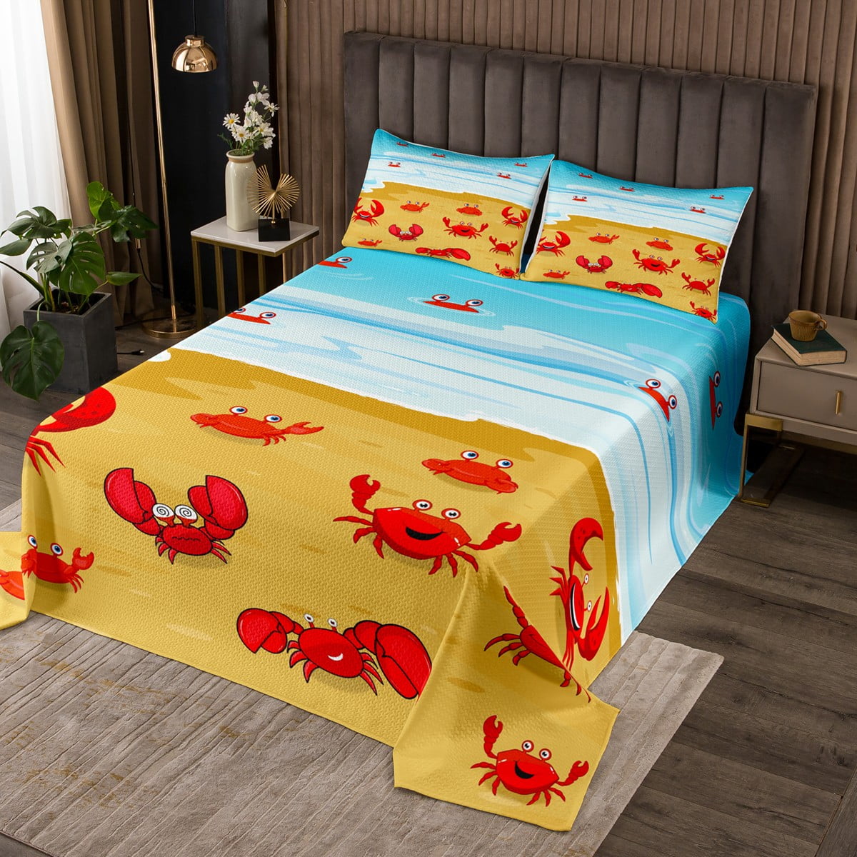 Cartoon Crab Bedspread Set Kawaii Crabbie Quilt Set for Kids Youth ...