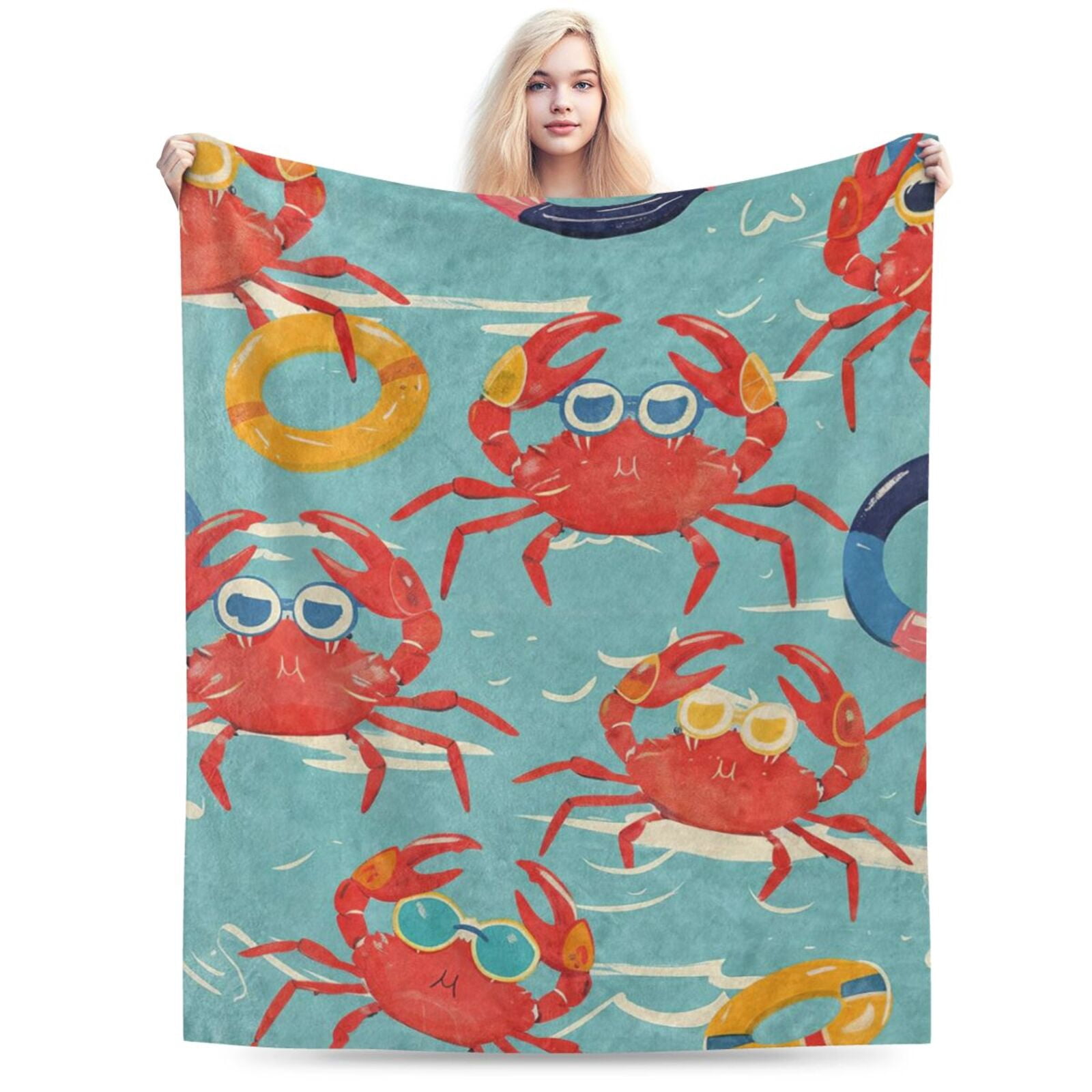 Cartoon Crab Throw Blanket Gifts, Blanket with Fun Crabs and Lifebuoy ...