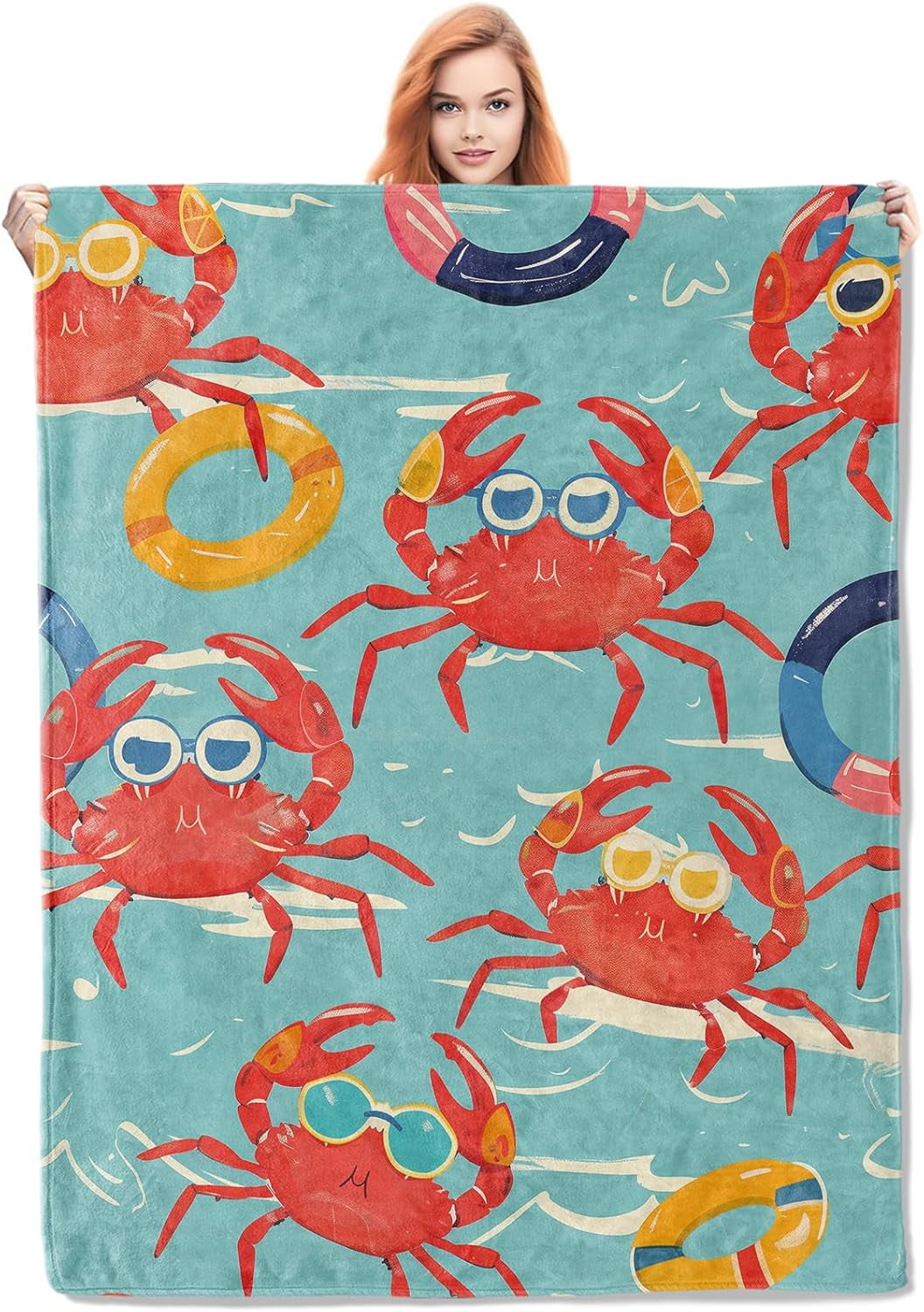 Cartoon Crab Throw Blanket Gifts, Soft Cozy Fleece Blanket with Fun ...