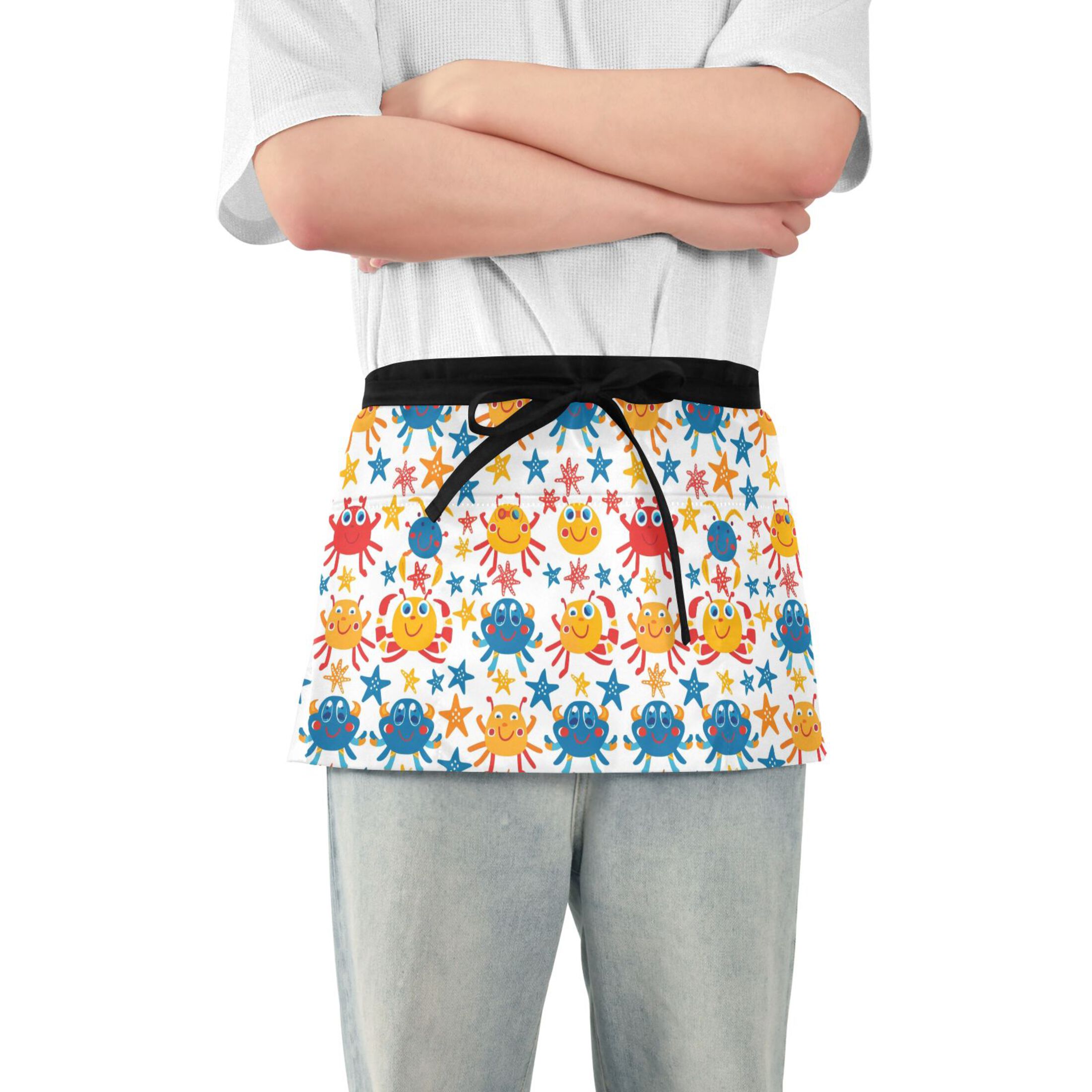 Cartoon Crab and Star Server Apron with 3 Pockets Waterproof Waitress ...