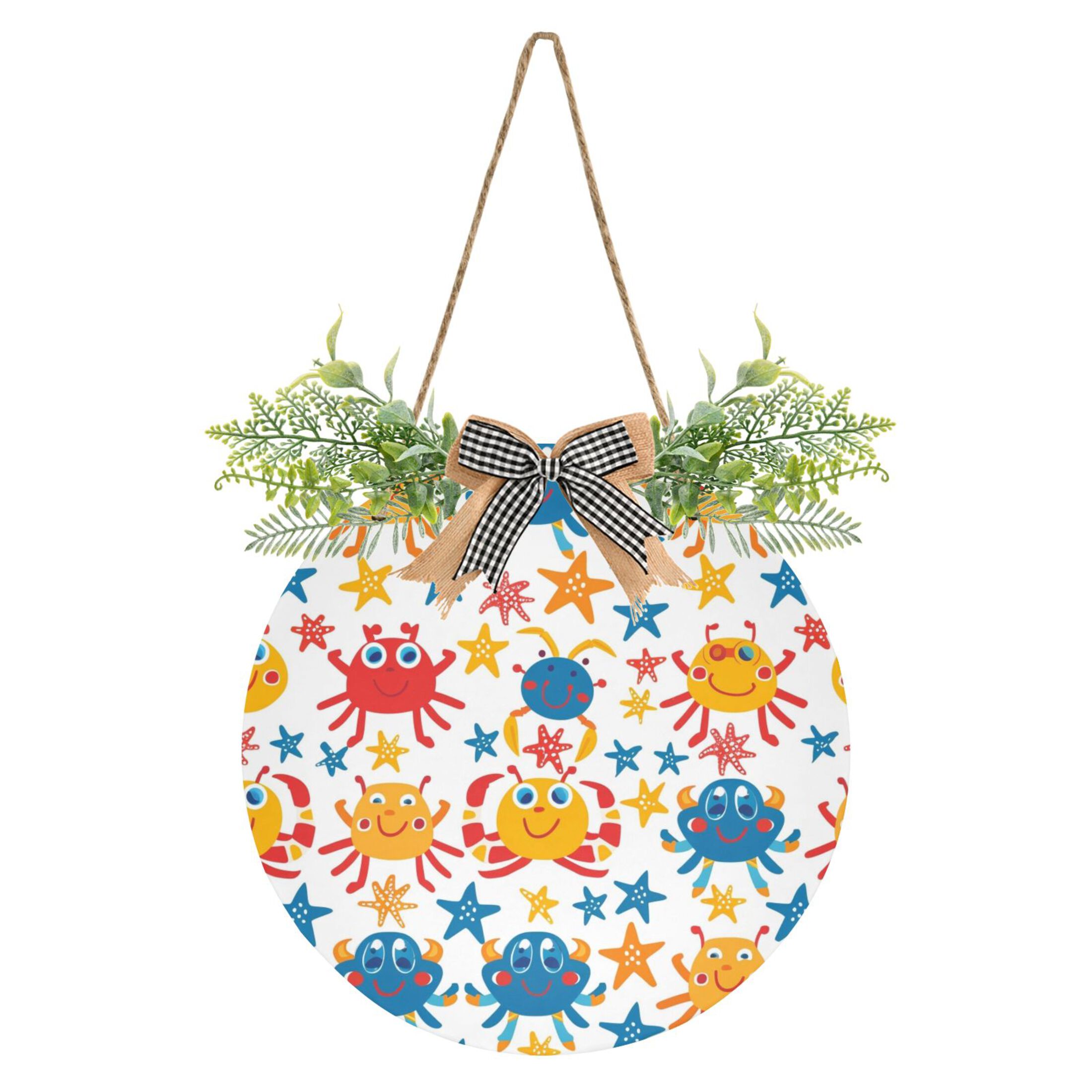 Cartoon Crab and Star Welcome Front Door Sign Round 12 inch Porch ...