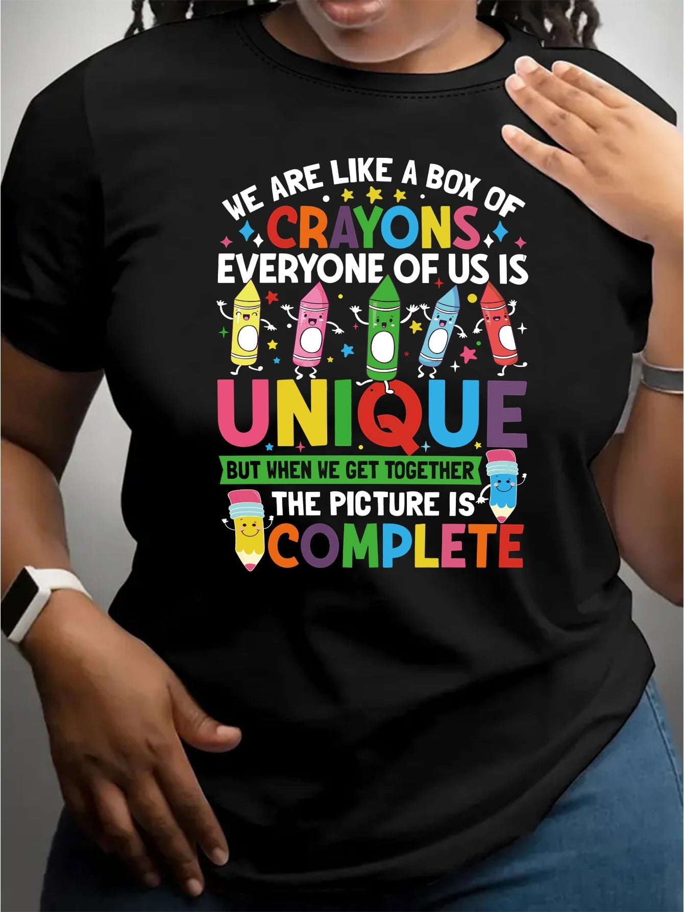 Cartoon Crayon Print Crew Neck T-Shirt - Vibrant Casual Short Sleeve ...