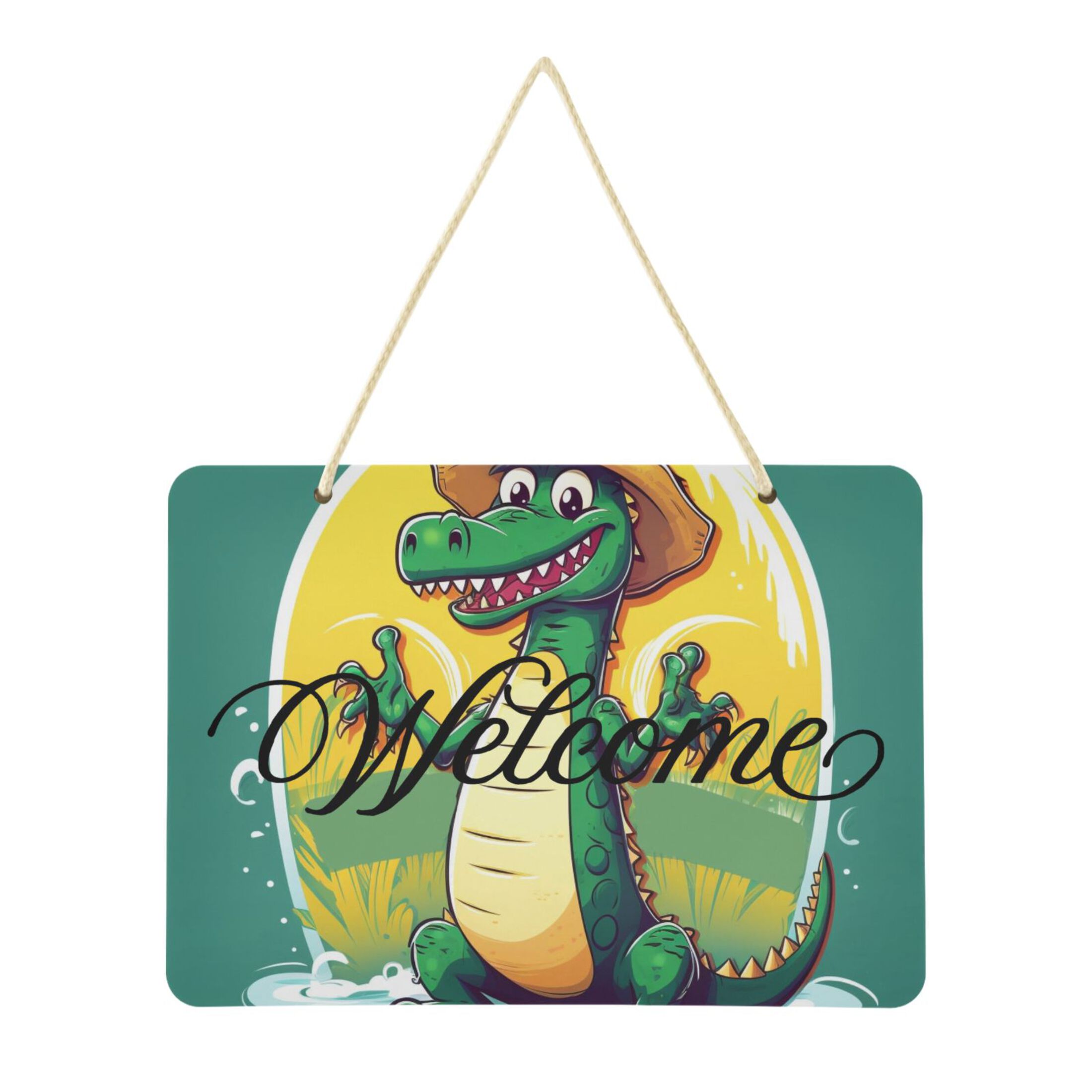 Cartoon Crocodile with Hat Welcome Sign Front Door PVC 14x10 inch ...