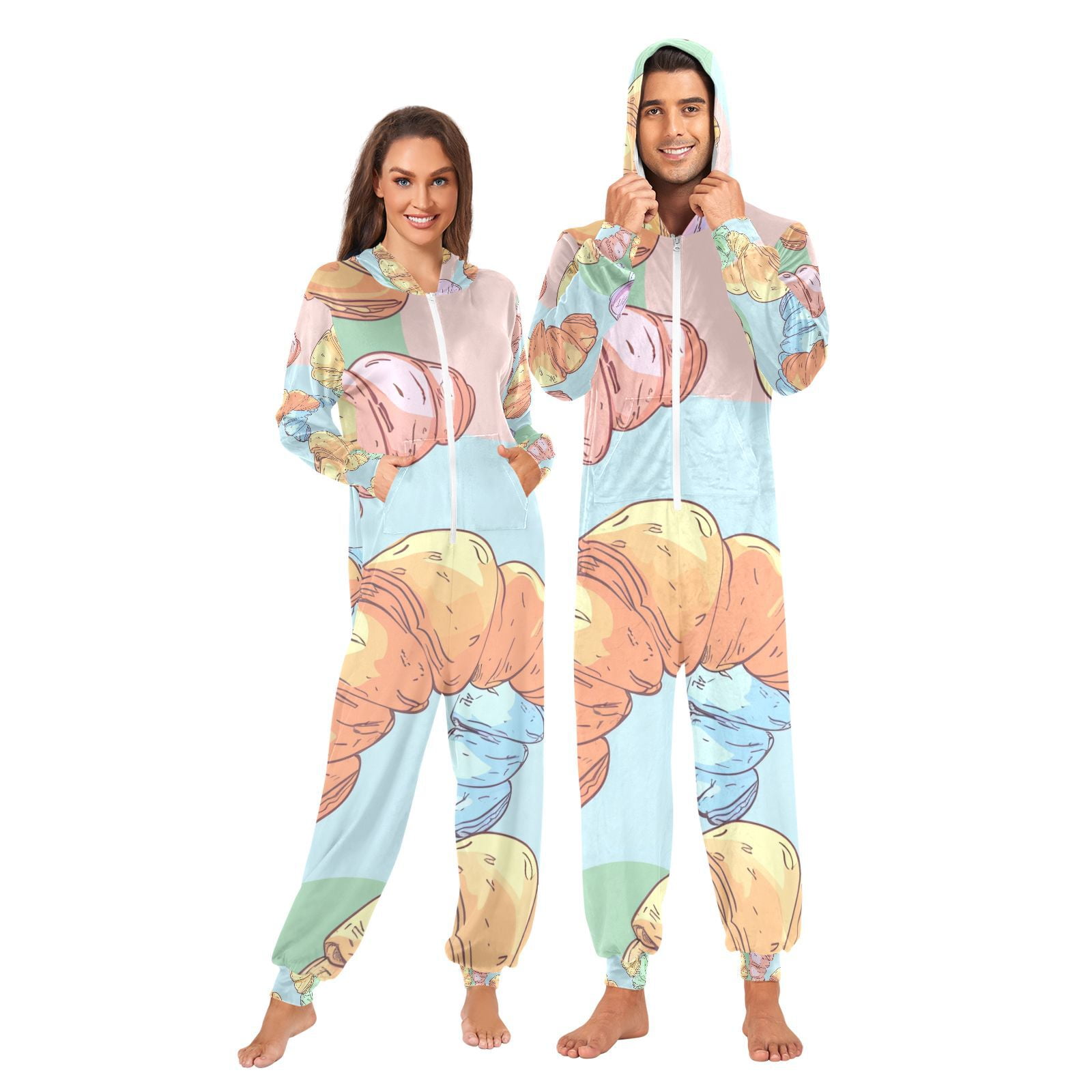 Cartoon Croissants Adult Onesie Pajamas Slim Fit Christmas One Piece ...