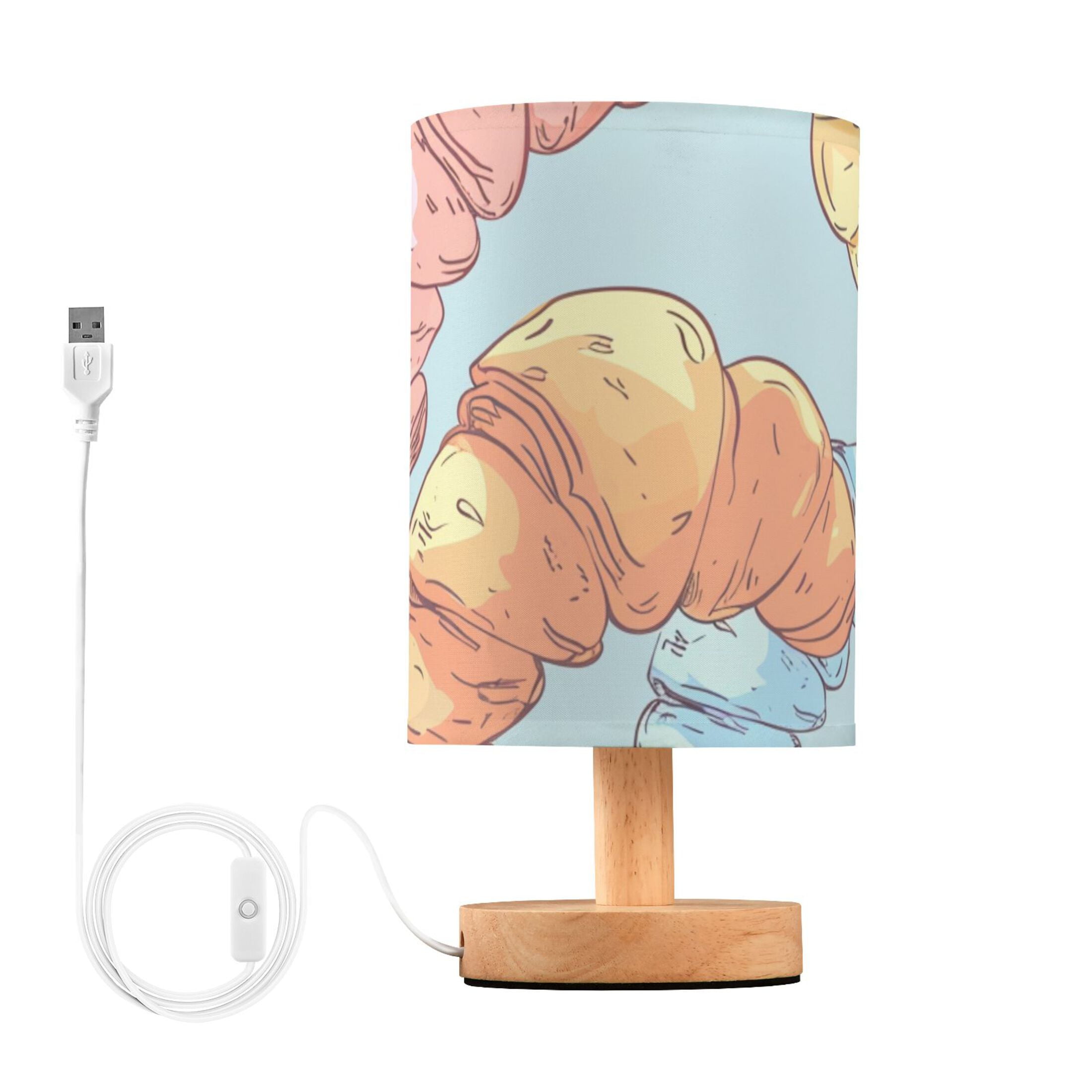 Cartoon Croissants Table Lamp USB Bedside Desk Nightstand Lamp Printed ...