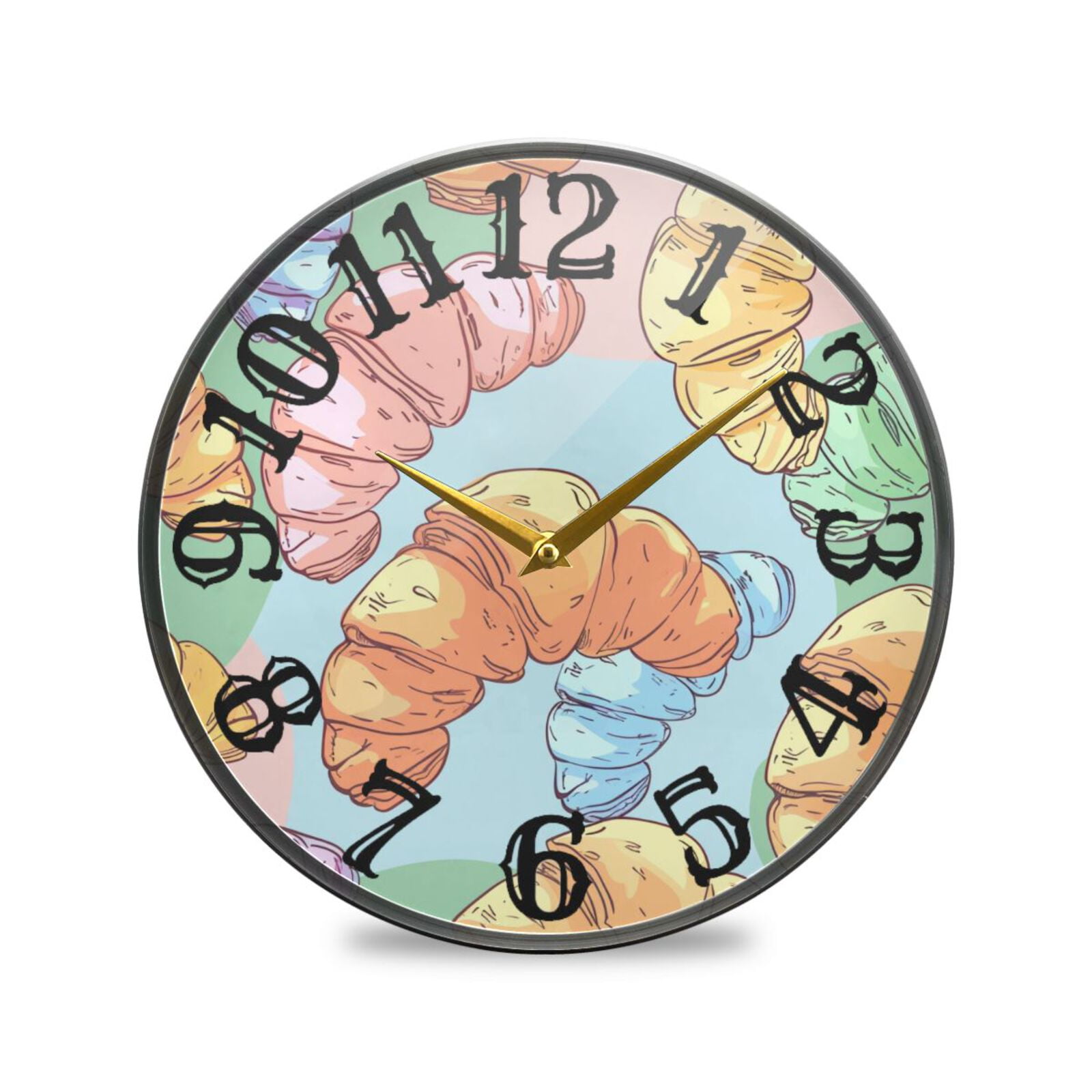 Cartoon Croissants Wall Clock 12 Inch Silent Non Ticking Battery ...