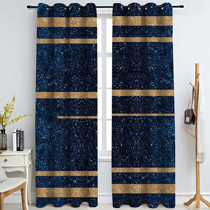Cartoon Crystal Starry Sky Blue Kids Window Curtain, Golden Simple ...