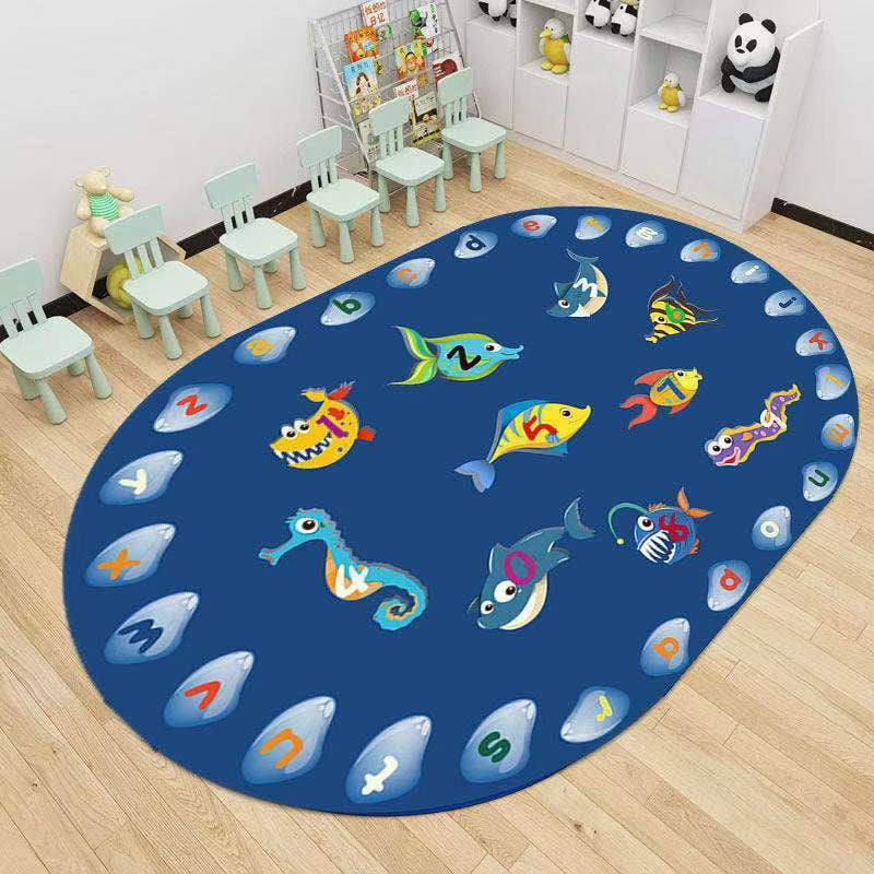 Cartoon Crystal Velvet Carpet Oval Letter Children's Educational Foot Mat Kindergarten Early ...