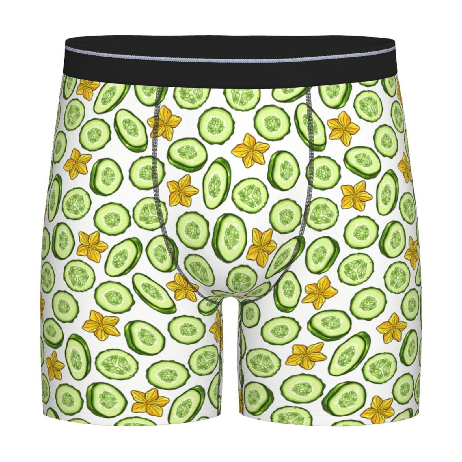 Cartoon Cucumber and Flower Pattern Mens Underwear Boxer Briefs Stretch ...