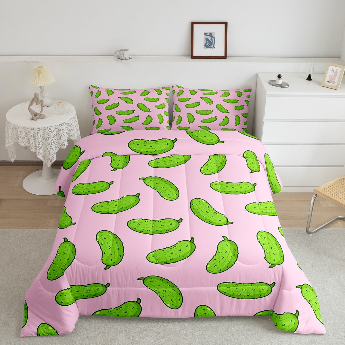 Cartoon Cucumbers Bedding 3Pcs Green Pickle Cute Vegetable Bed ...