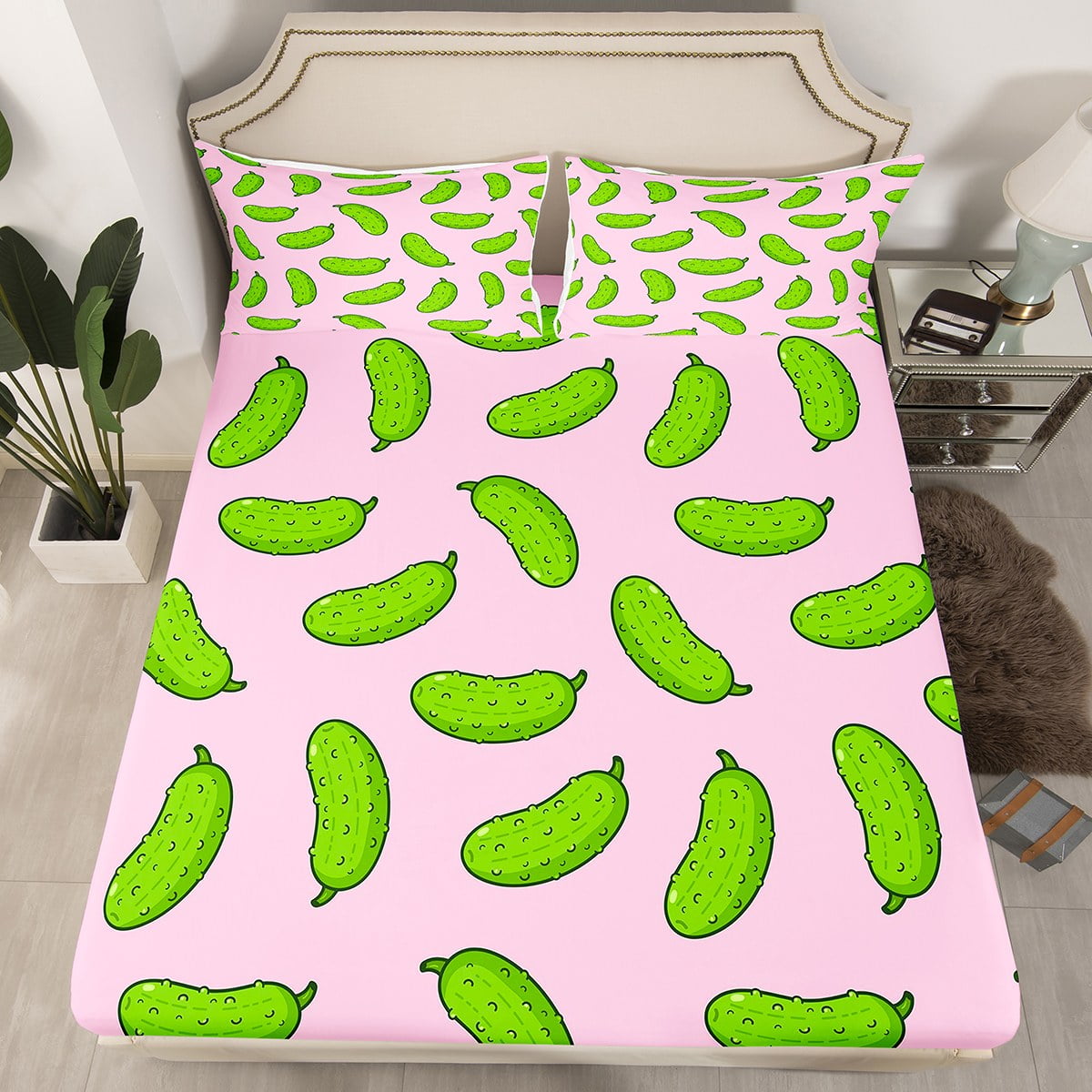 Cartoon Cucumbers Bedding Set 2Pcs Kids Green Pickle Cute Vegetable Bed ...