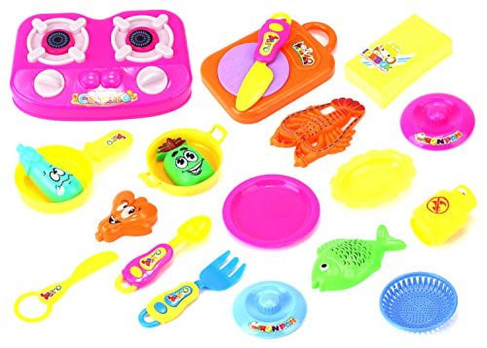 Cartoon Cuisine Pretend Play Toy Kitchen Ware Playset w/ Pot, Pan, Lids ...