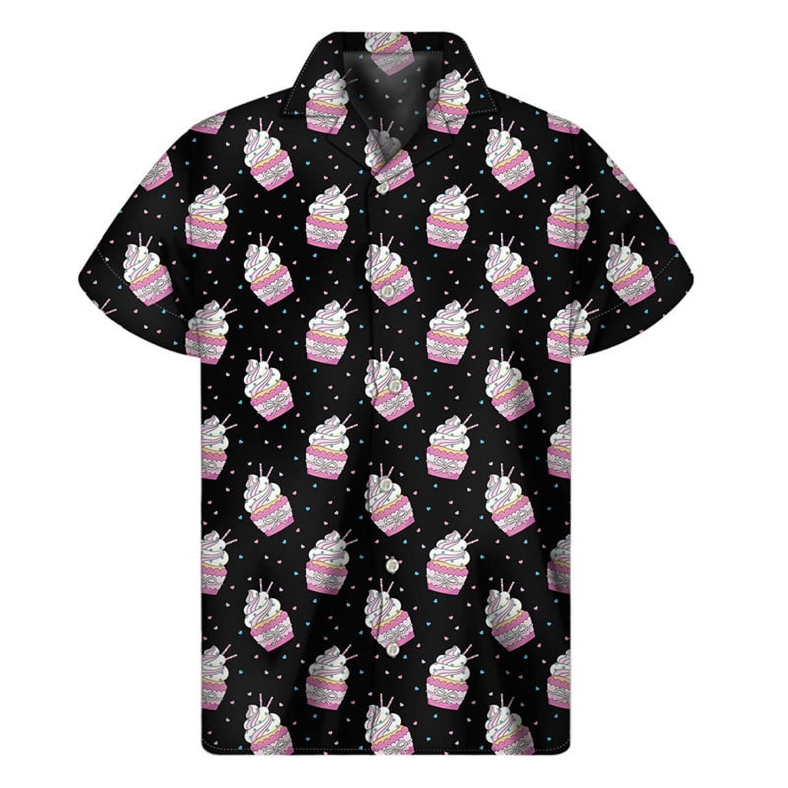 Cartoon Cupcake Graphic Hawaiian Shirts For Men 3D Print Food Lapel ...